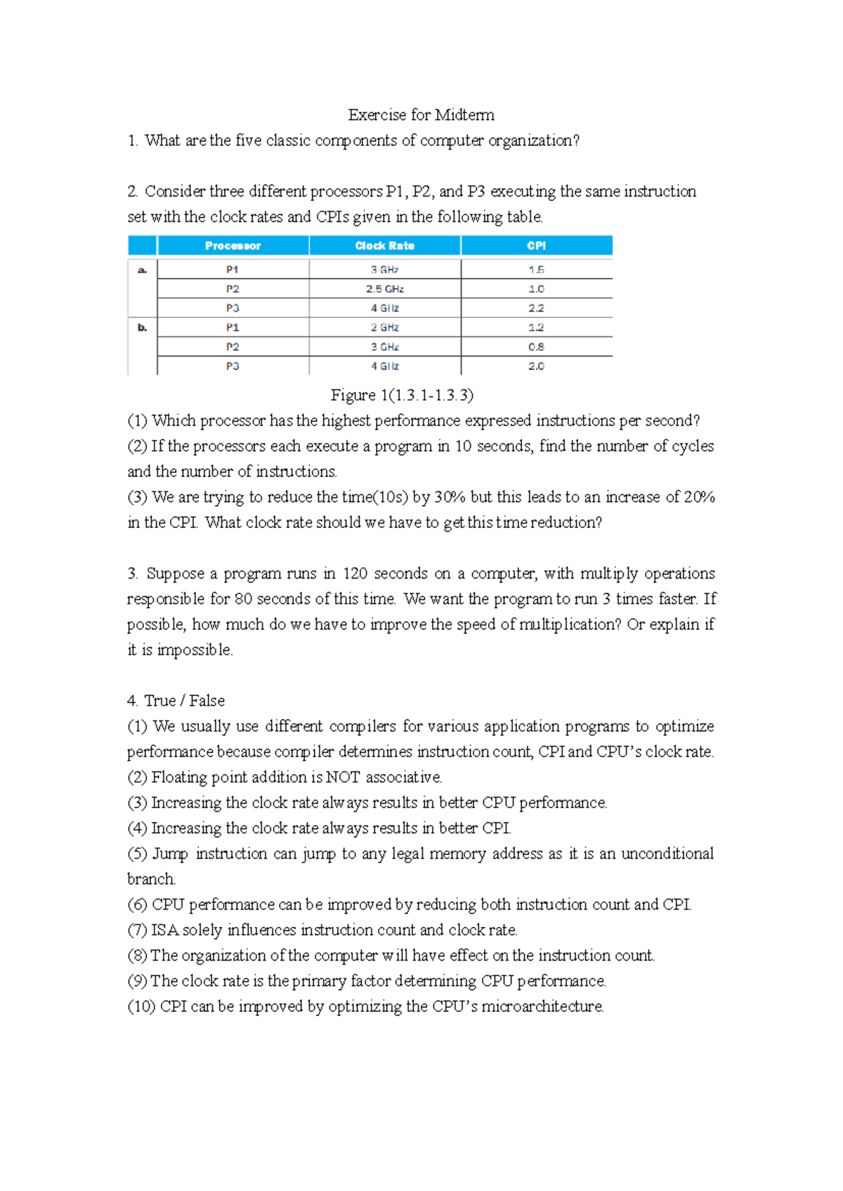 Exercise for Mid Term - Exercise for Midterm What are the five classic ...