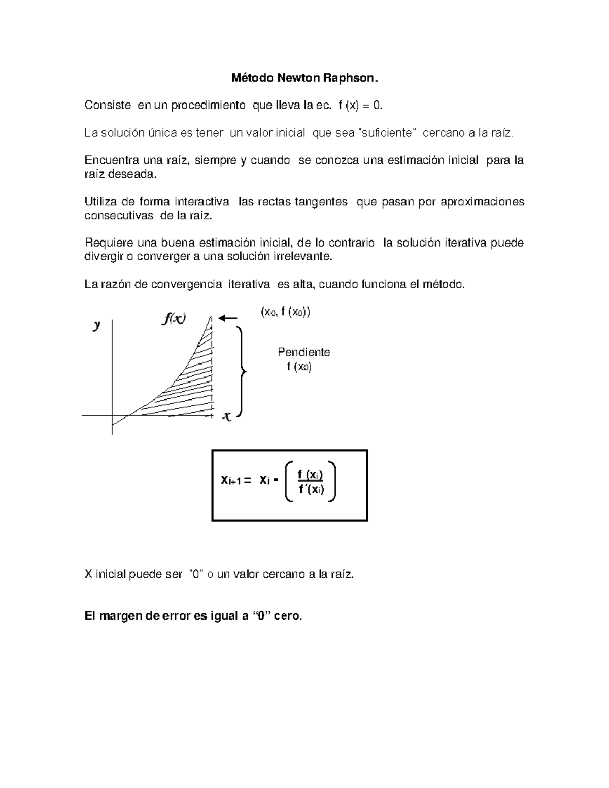 NR - Métodos numéricos - Método Newton Raphson. Consiste en un procedimiento que lleva la ec. f ...