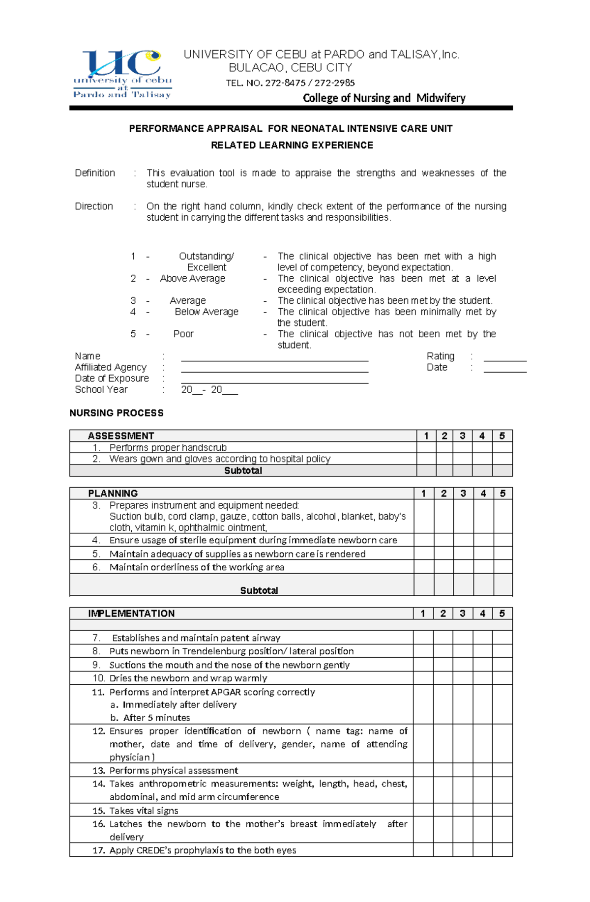NICU Performance Evaluation TOOL - UNIVERSITY OF CEBU at PARDO and ...