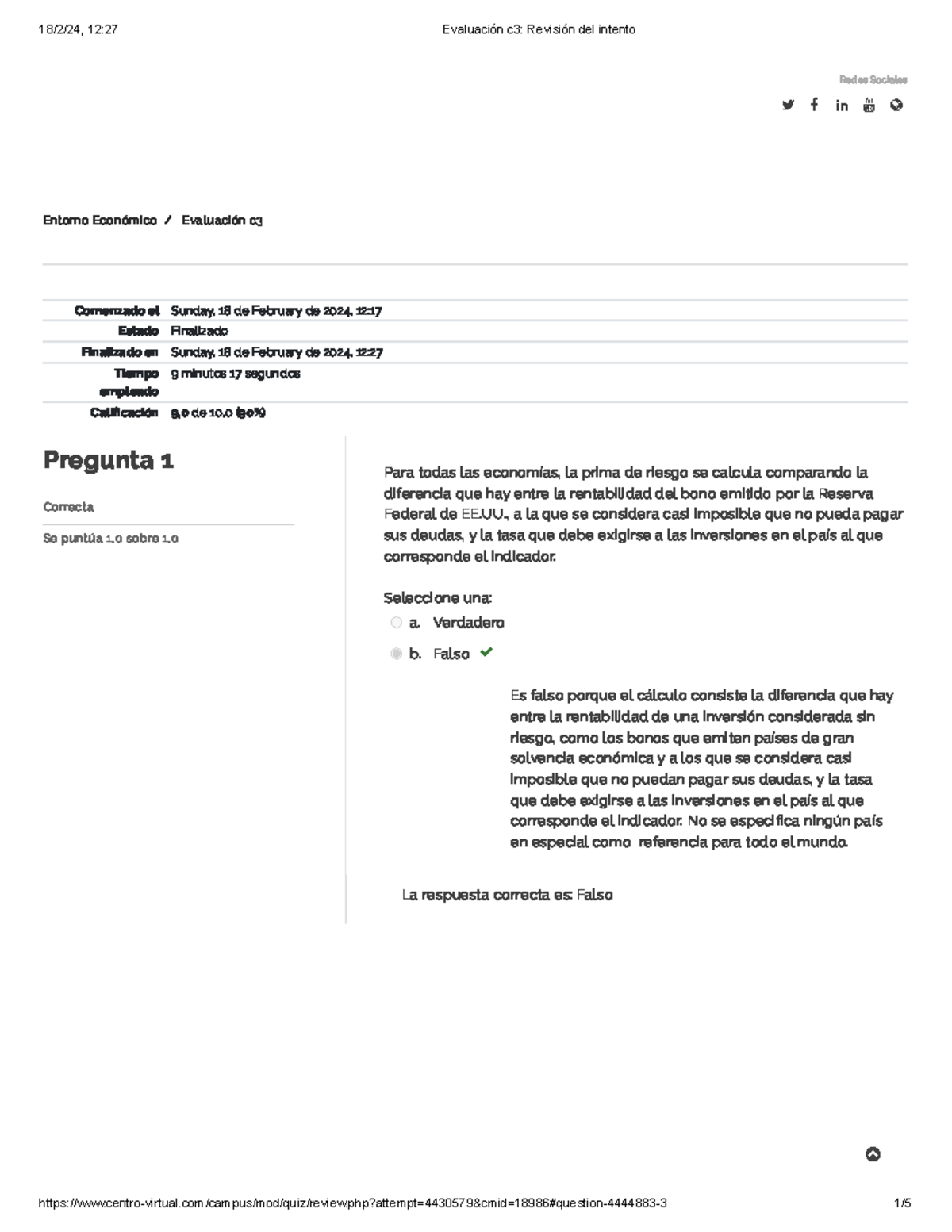 Evaluación c3 Revisión del intento - Redes Sociales Entorno Económico ...