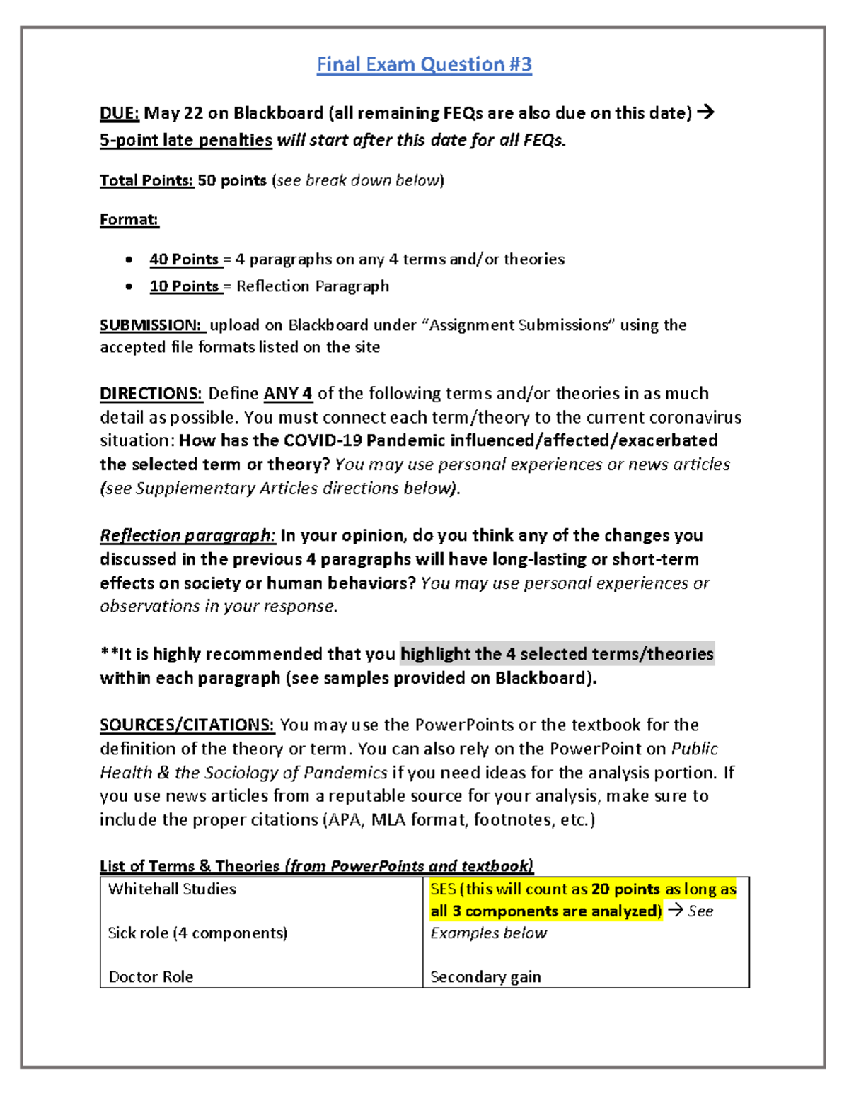 Final Exam Question 3 Final Exam Question Due May 22 On Blackboard