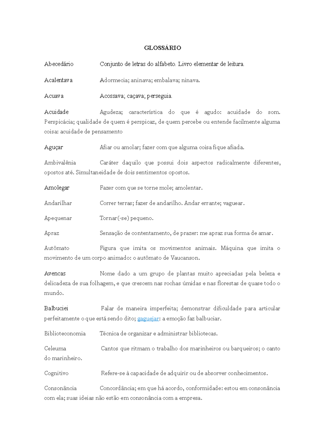 Glossário - GLOSSÁRIO Abecedário Conjunto de letras do alfabeto. Livro ...