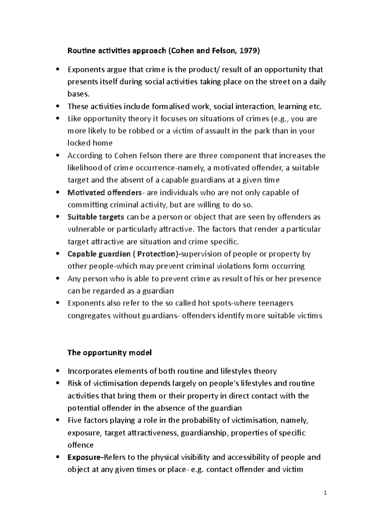 Lecture 4 - Routine activities approach (Cohen and Felson, 1979 ...