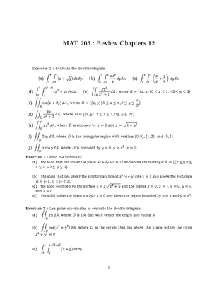 MAT 203 Solution Review 1 (1-13) - MAT 203 : Spring II 20152 Review 1 ...