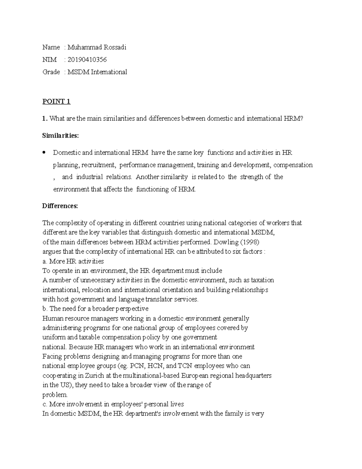 International Human Resources - Case Discussion - Name : Muhammad ...