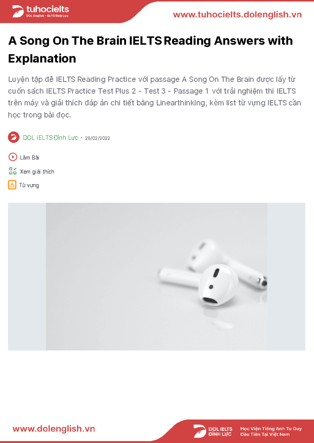 A song on the brain - DOL IELTS Đình Lực A Song On The Brain IELTS ...