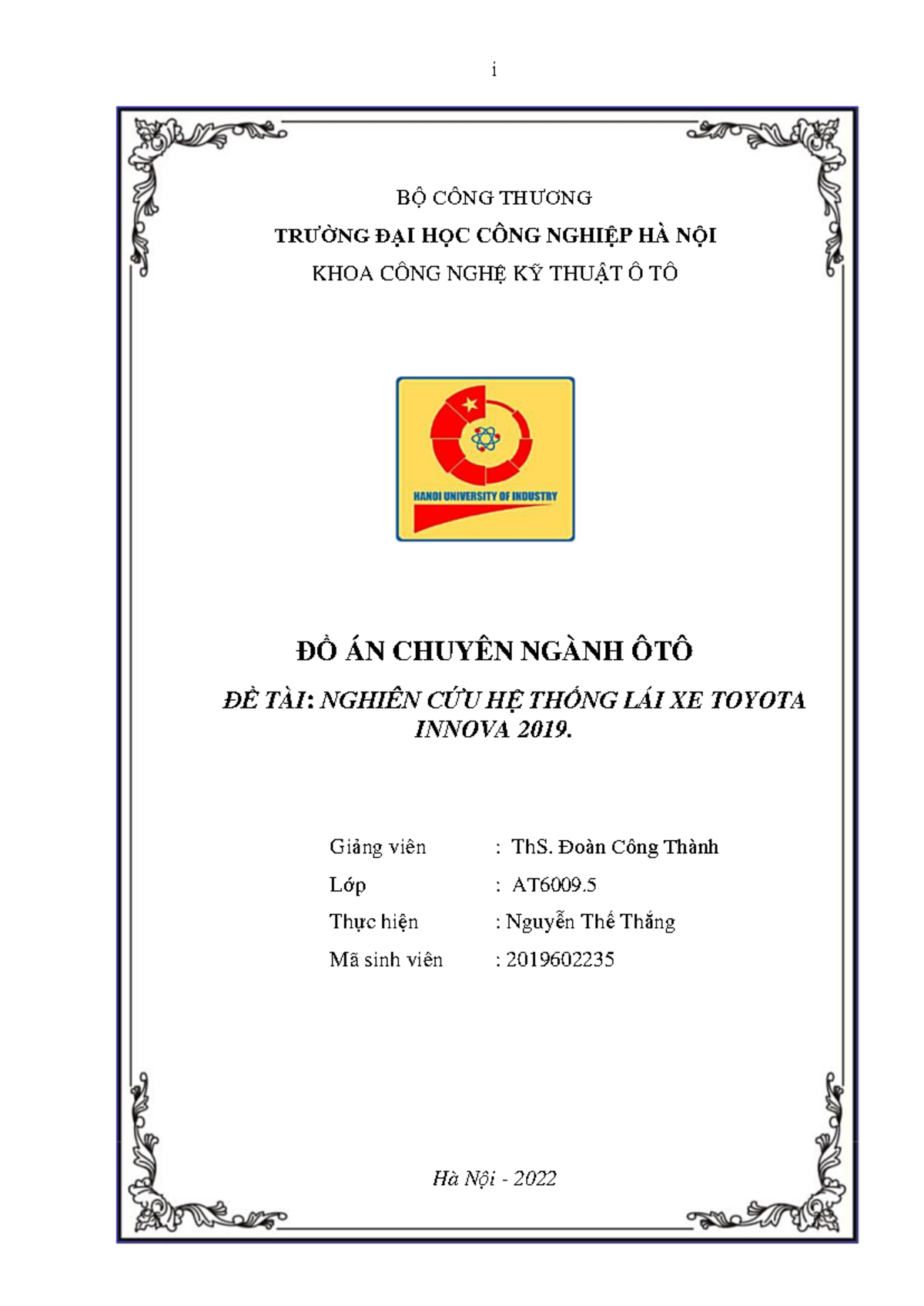 ht lai o to dhcnhn - i BỘ CÔNG THƯƠNG TRƯỜNG ĐẠI HỌC CÔNG NGHIỆP HÀ NỘI ...