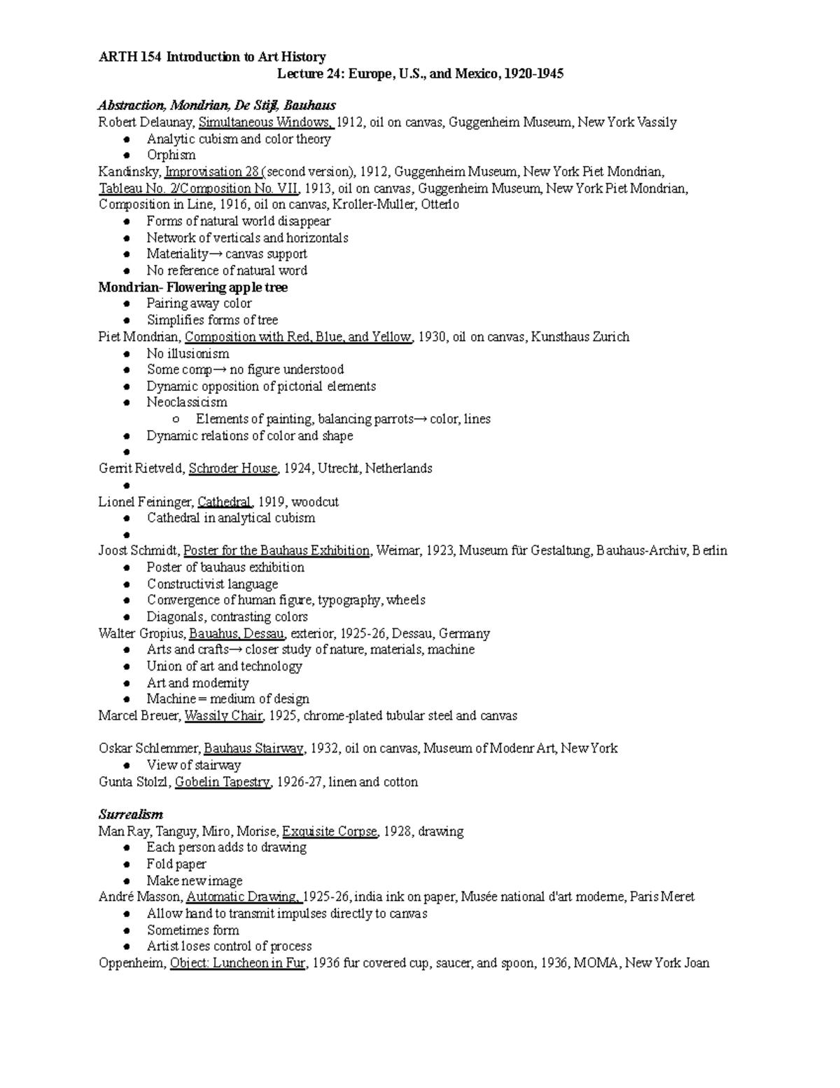 Lecture 24 Notes - ARTH 154 Introduction to Art History Lecture 24 ...