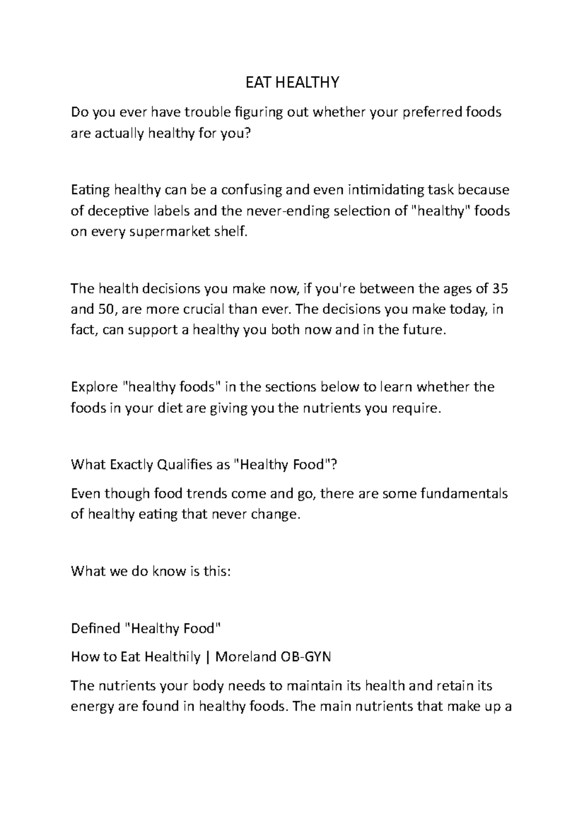 EAT Healthy - Assignment ENT - EAT HEALTHY Do you ever have trouble figuring out whether your ...