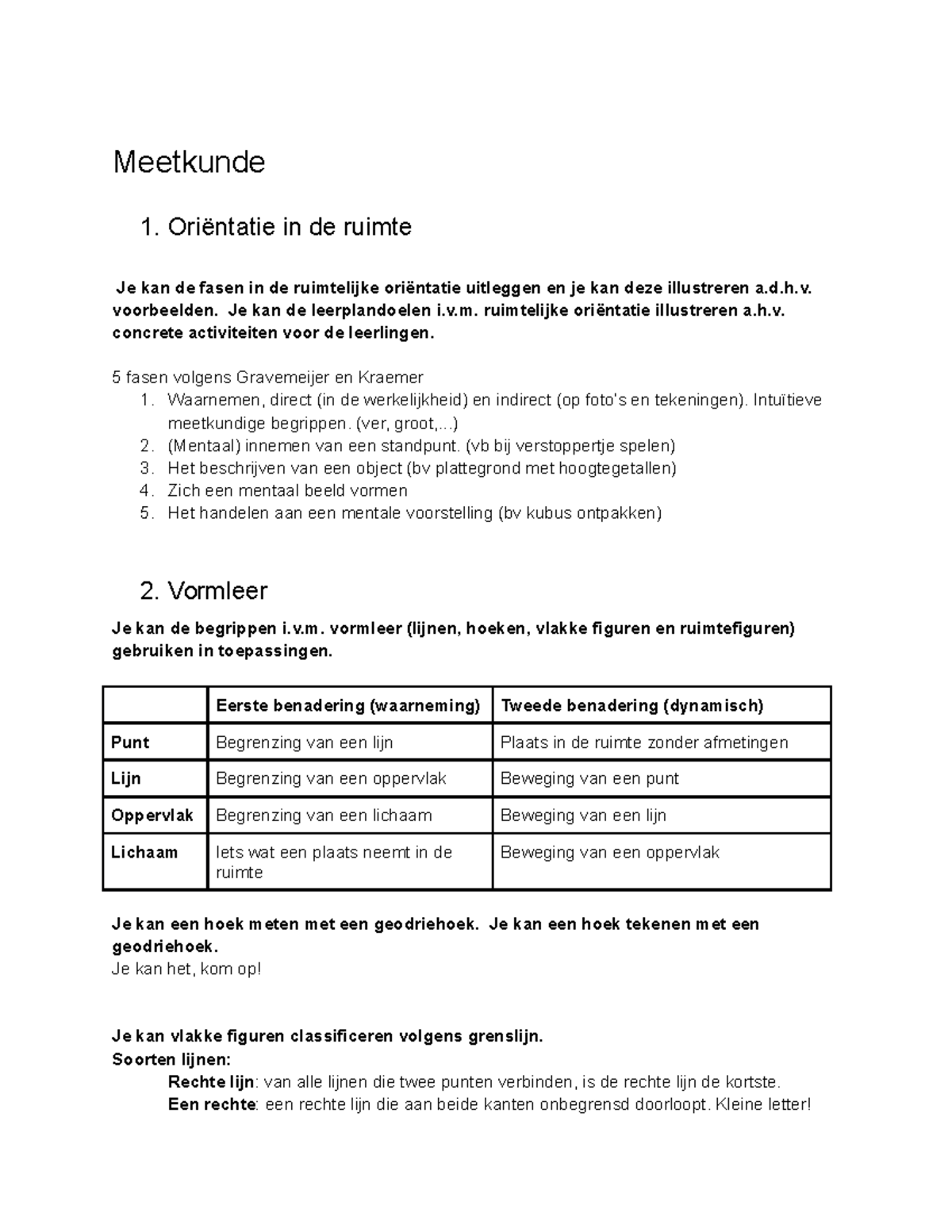 Wiskunde - Meetkunde 1. Oriëntatie in de ruimte Je kan de fasen in de ...