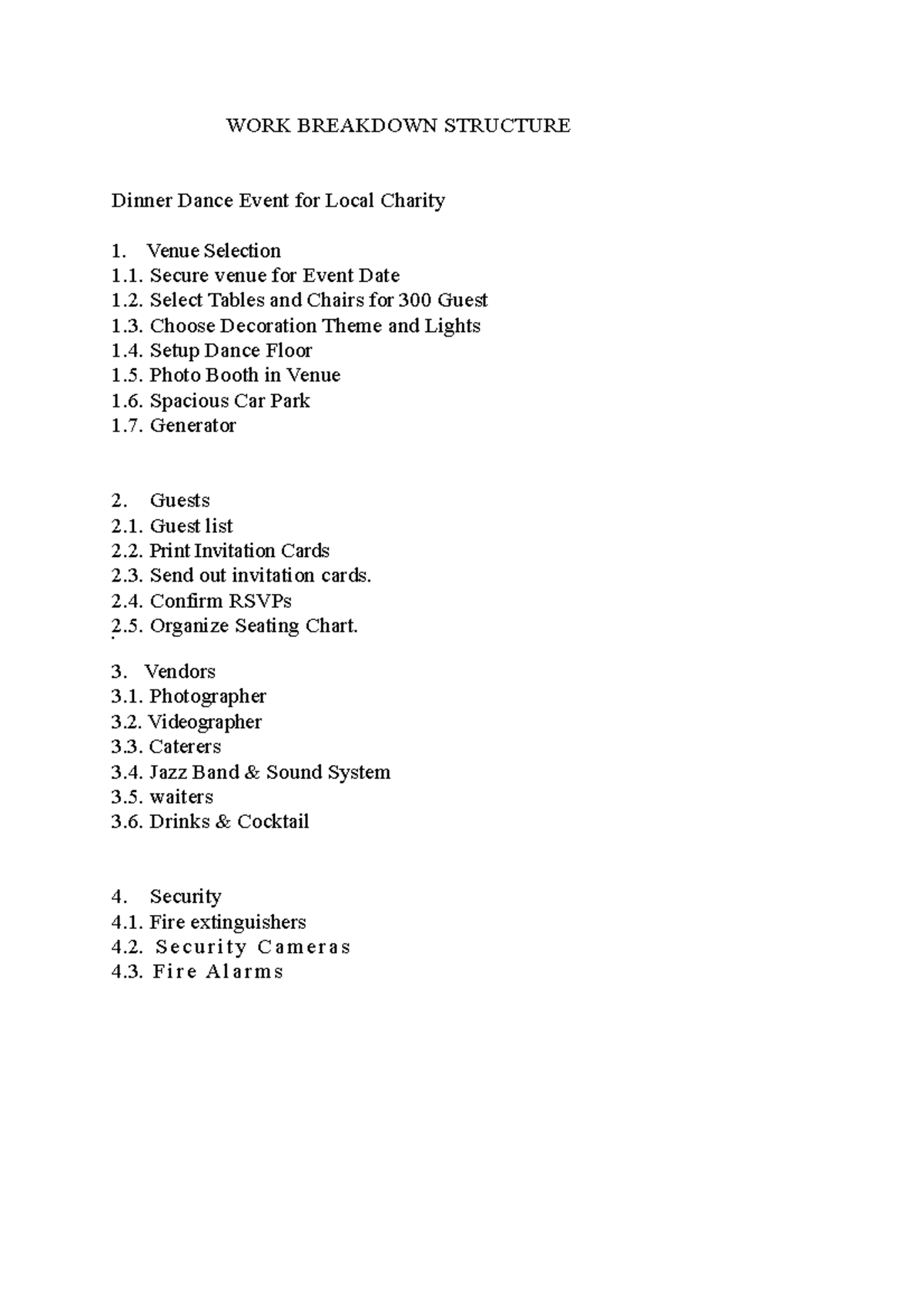 Week 4 Assignment - WORK BREAKDOWN STRUCTURE Dinner Dance Event for ...