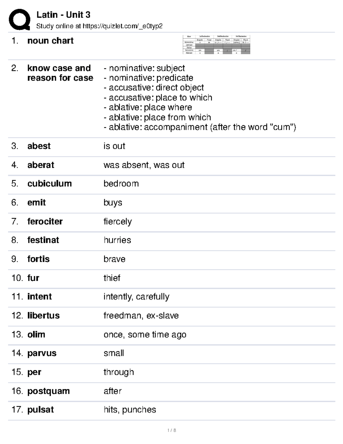 Test Review of Latin Unit 3 - Study online at quizlet/_e0typ noun chart ...
