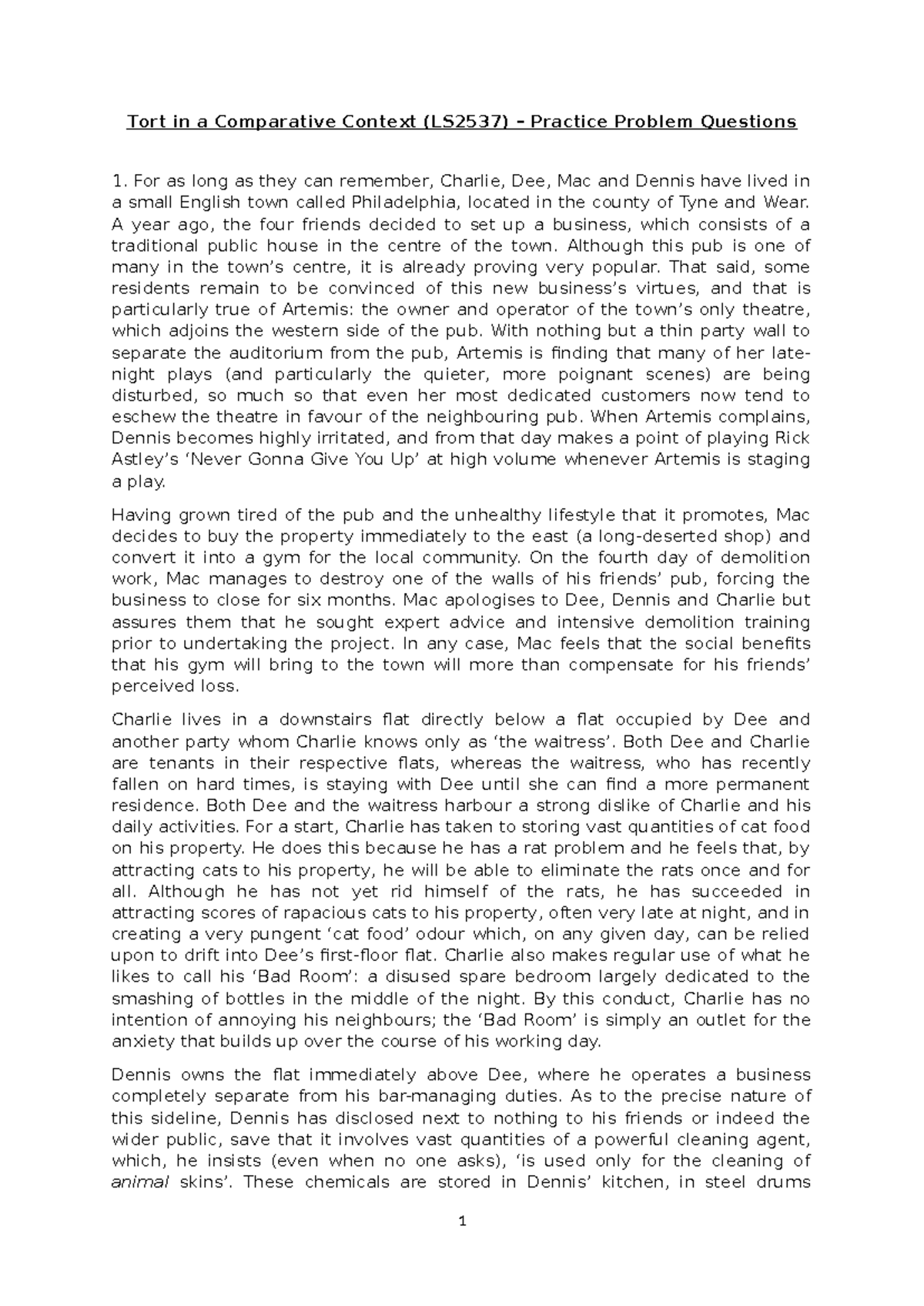 Tort in a Comparative Context.docx - practice questions - Tort in a Comparative Context (LS2537 ...