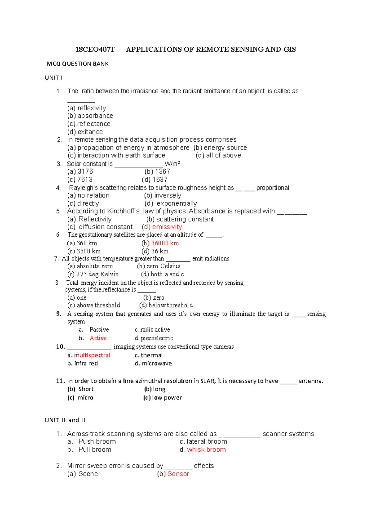 Remote sensing and gis - 18CEO407T APPLICATIONS OF REMOTE SENSING AND ...