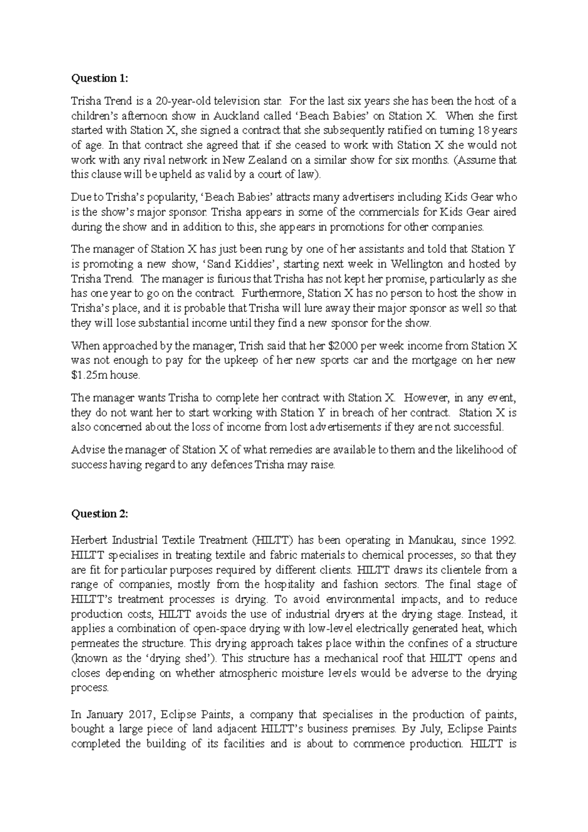 Tutorial Question (Lectures 2,3 and 4) (1) - Question 1: Trisha Trend ...