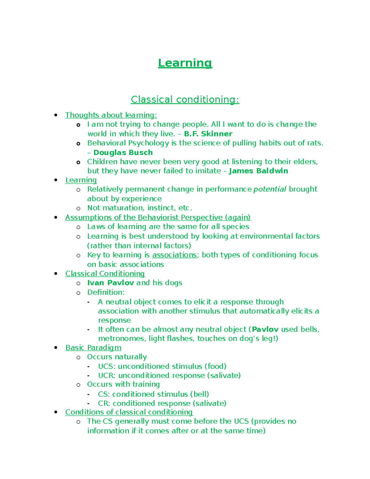 Psych- Learning- classical & operant conditioning - Learning Classical ...