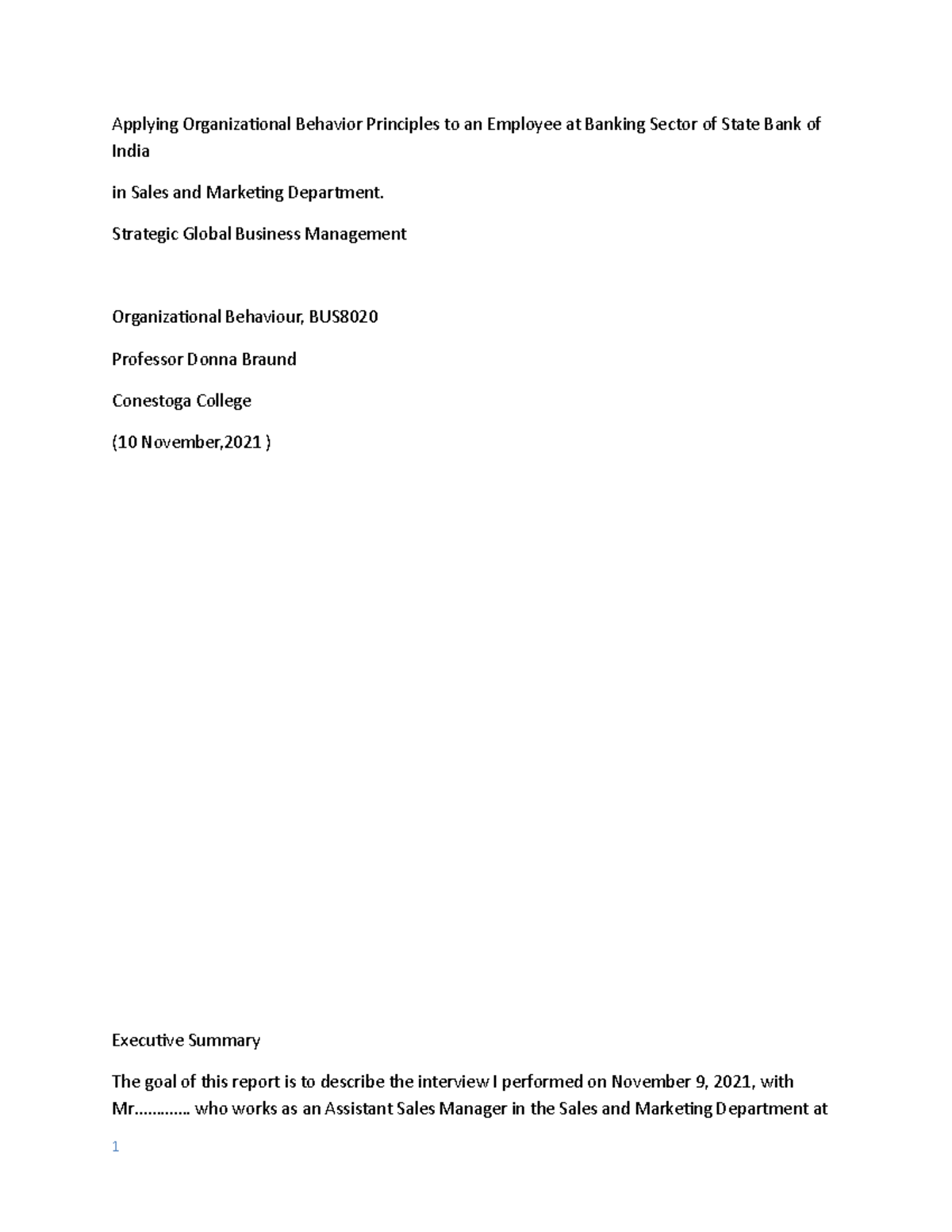 Interview assignment Organizational behaviour - Applying Organizational ...