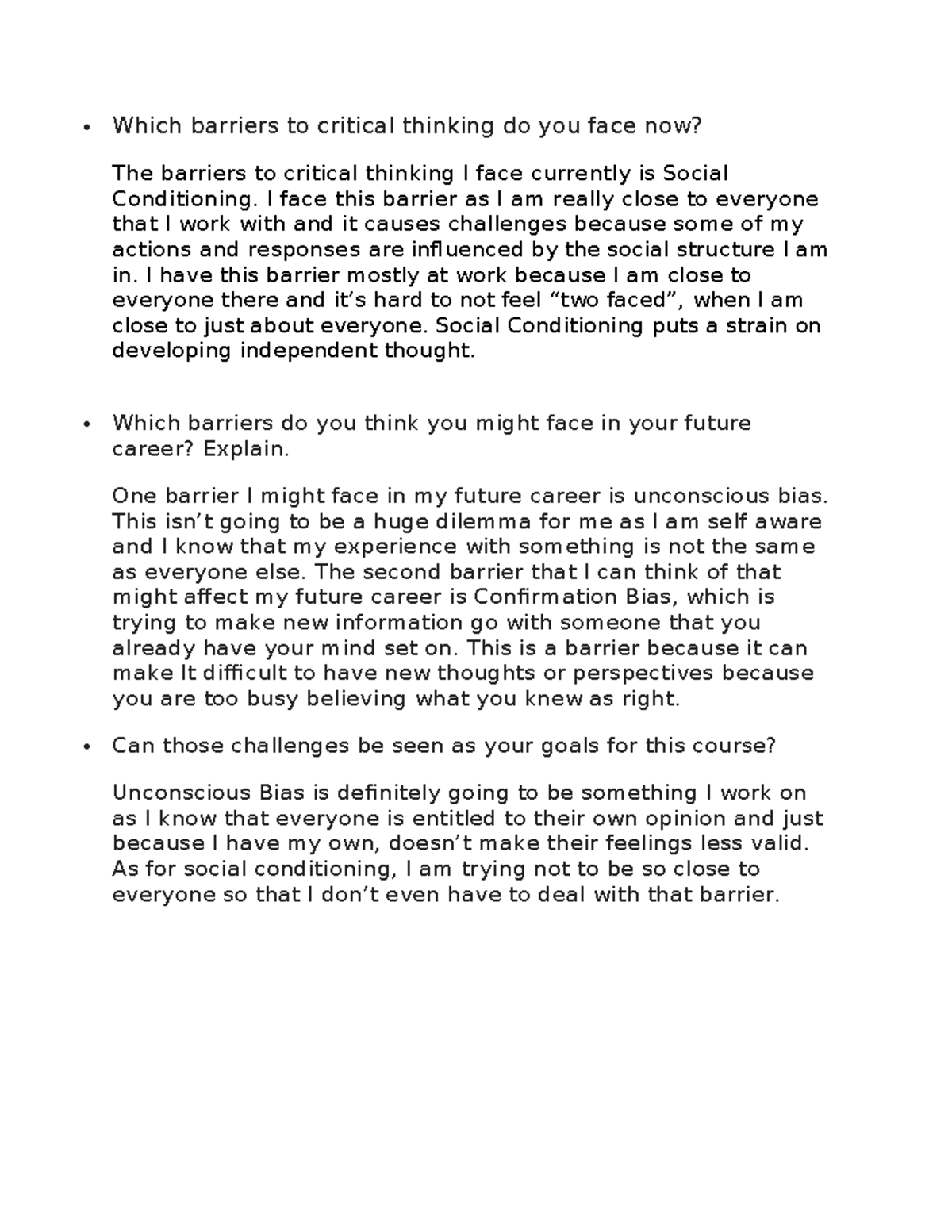 1-2 Journal submission - Which barriers to critical thinking do you ...