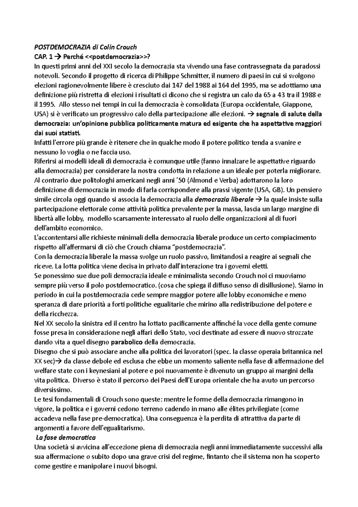 Riassunto Postdemocrazia Colin Crouch - POSTDEMOCRAZIA di Colin Crouch ...