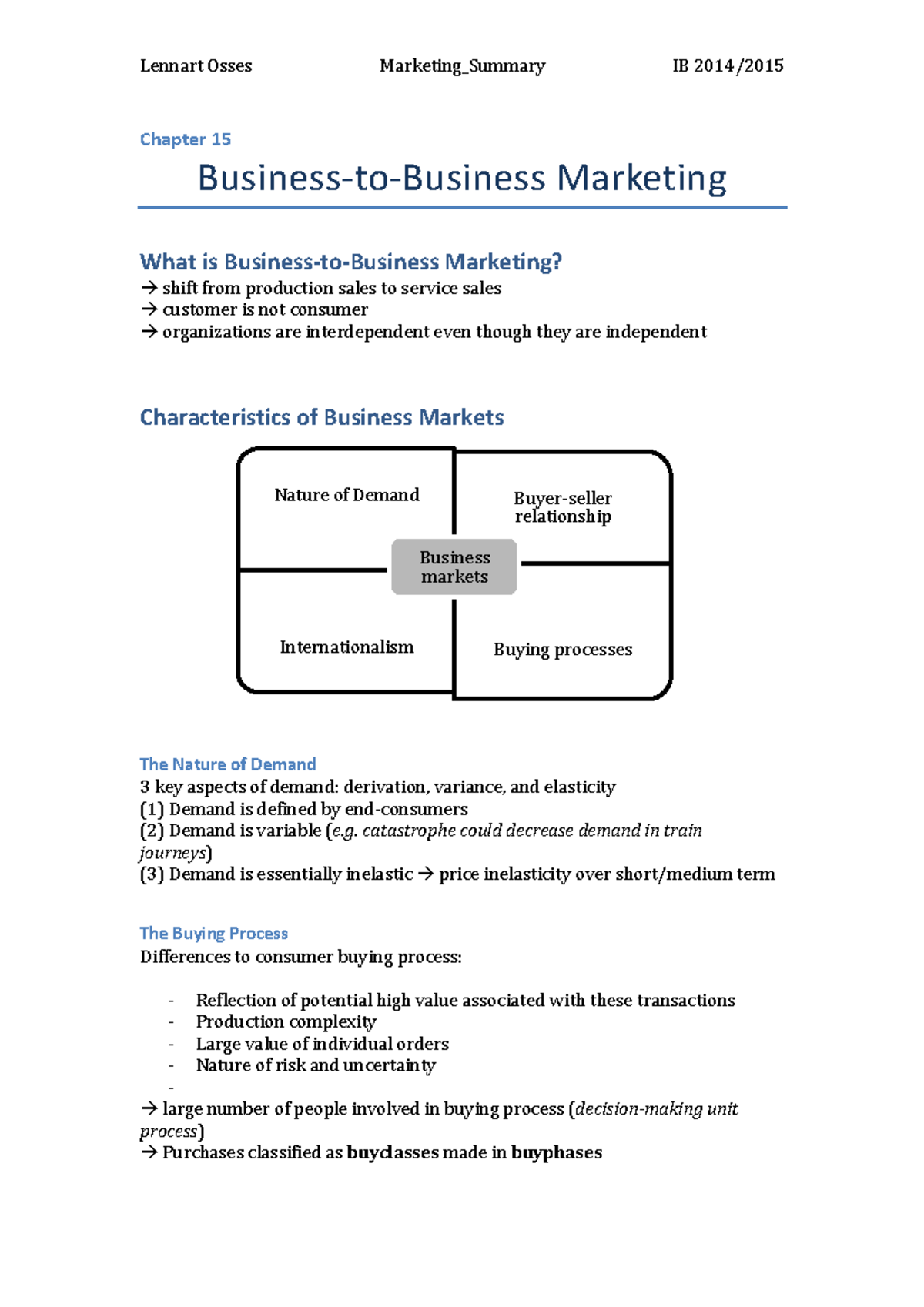 Marketing Chapter 15 - Chapter 15 Business-­‐to-­‐Business Marketing ...