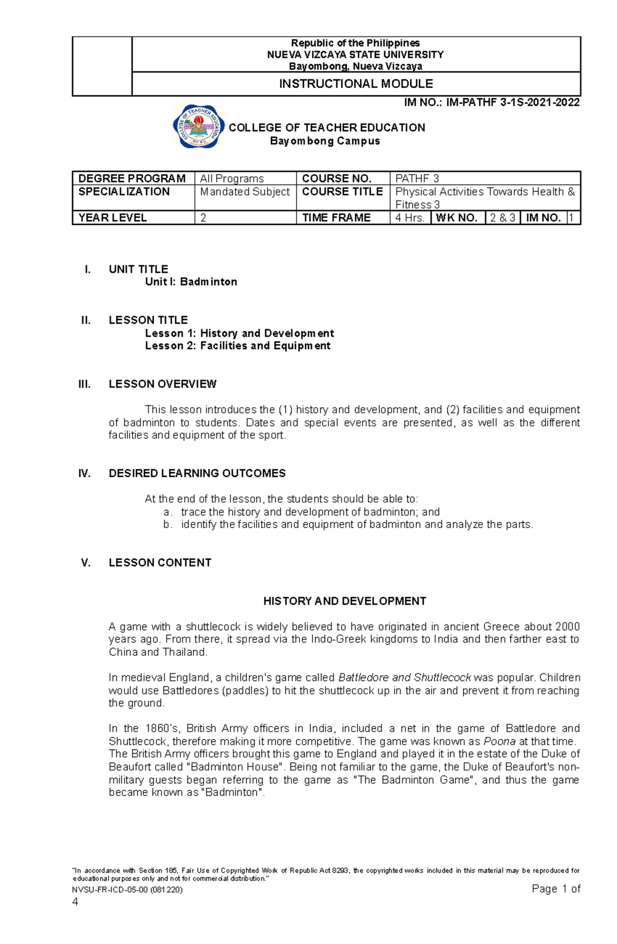 Lecture 102 - NUEVA VIZCAYA STATE UNIVERSITY Bayombong, Nueva Vizcaya ...