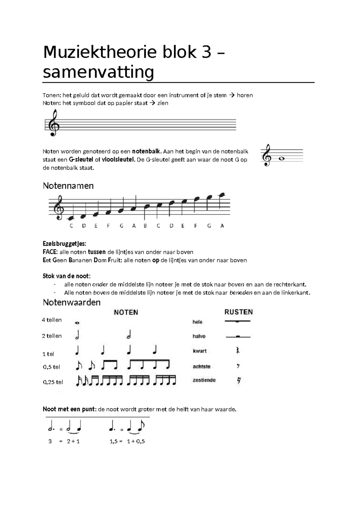 Muziektheorie - Samenvatting vakkennis kunstzinnige oriëntatie ...