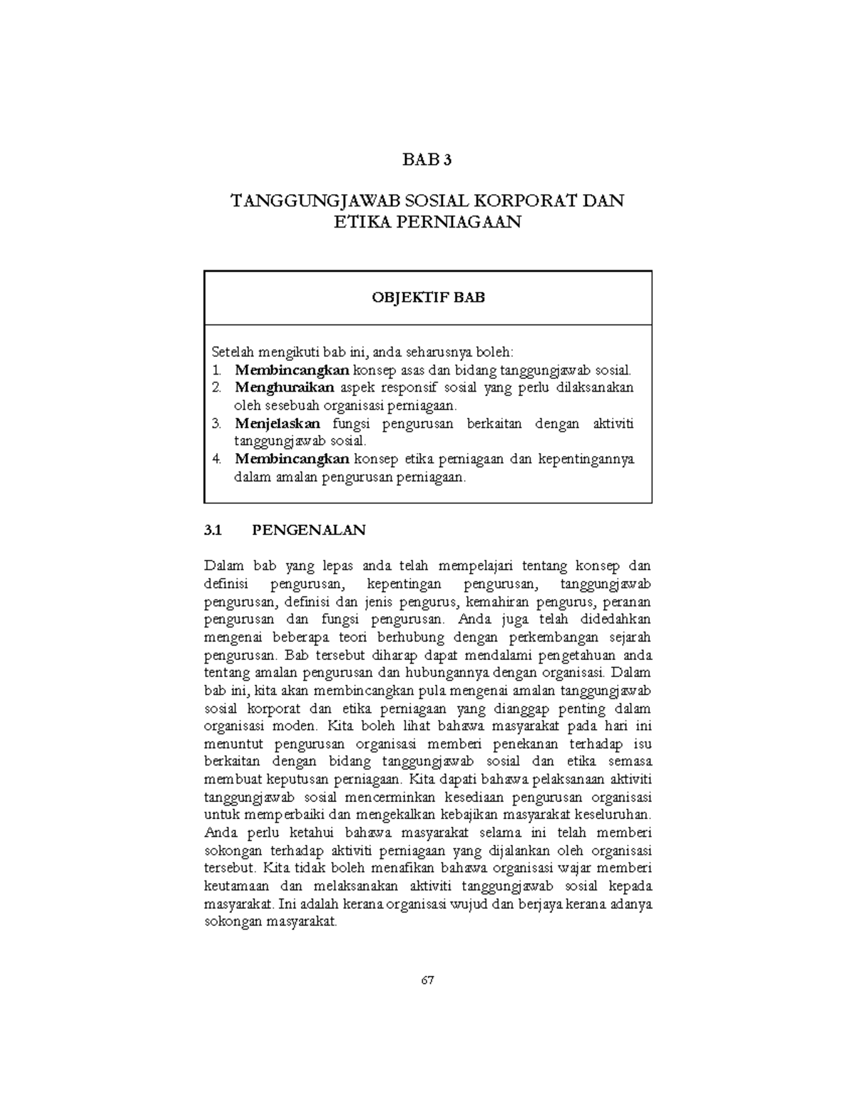 BAB 3 - MODULE - BAB 3 TANGGUNGJAWAB SOSIAL KORPORAT DAN ETIKA PERNIAGAAN OBJEKTIF BAB Setelah ...