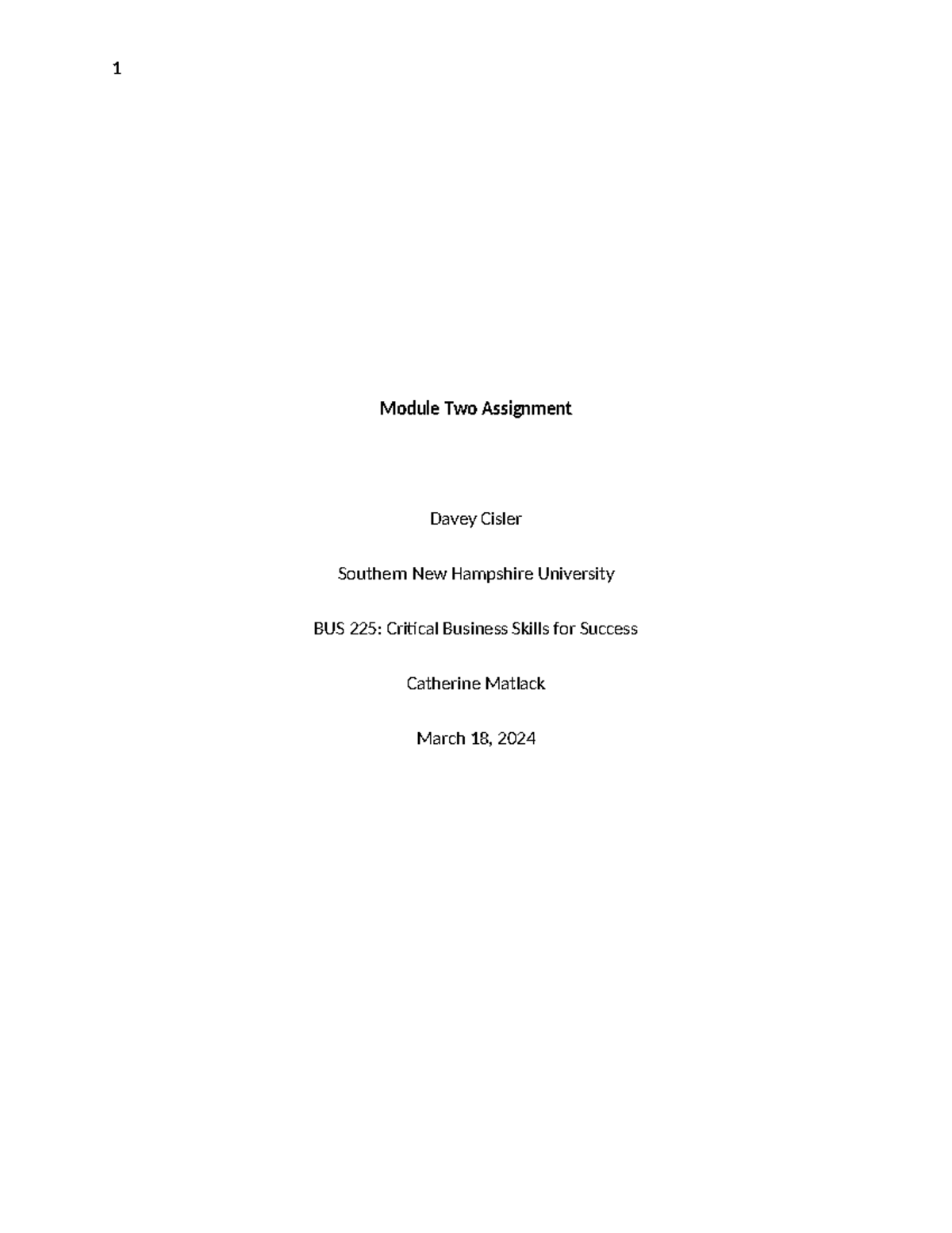 Module two project bus225 - Module Two Assignment Davey Cisler Southern ...