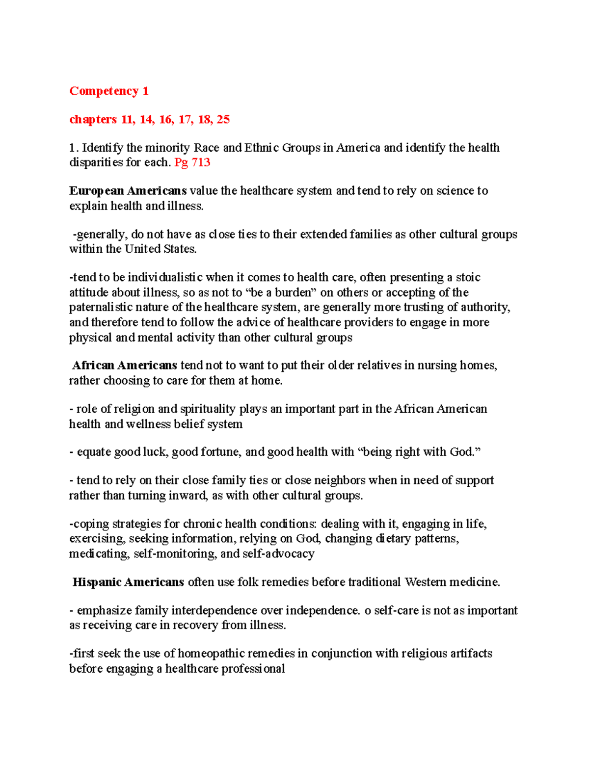 Questions and answers - Competency 1 chapters 11, 14, 16, 17, 18, 25 ...