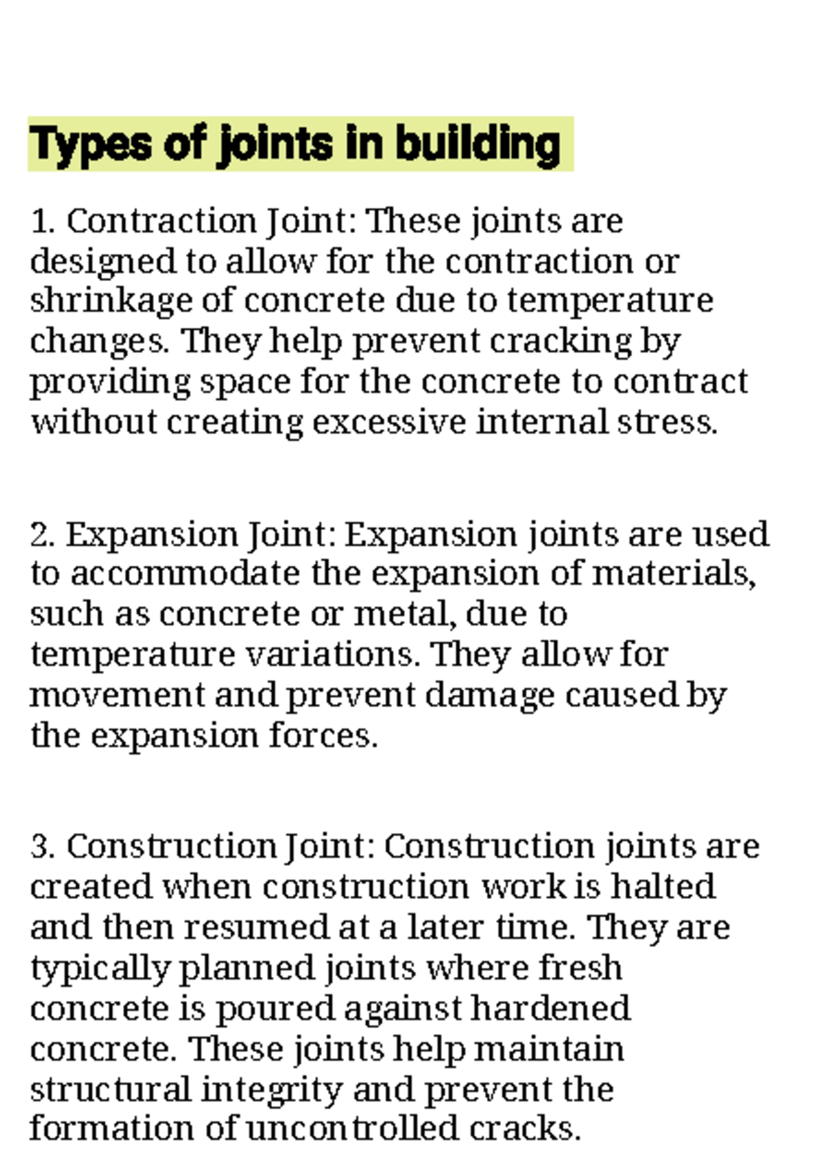 Building Technologies 3rd semester - Types of joints in building ...