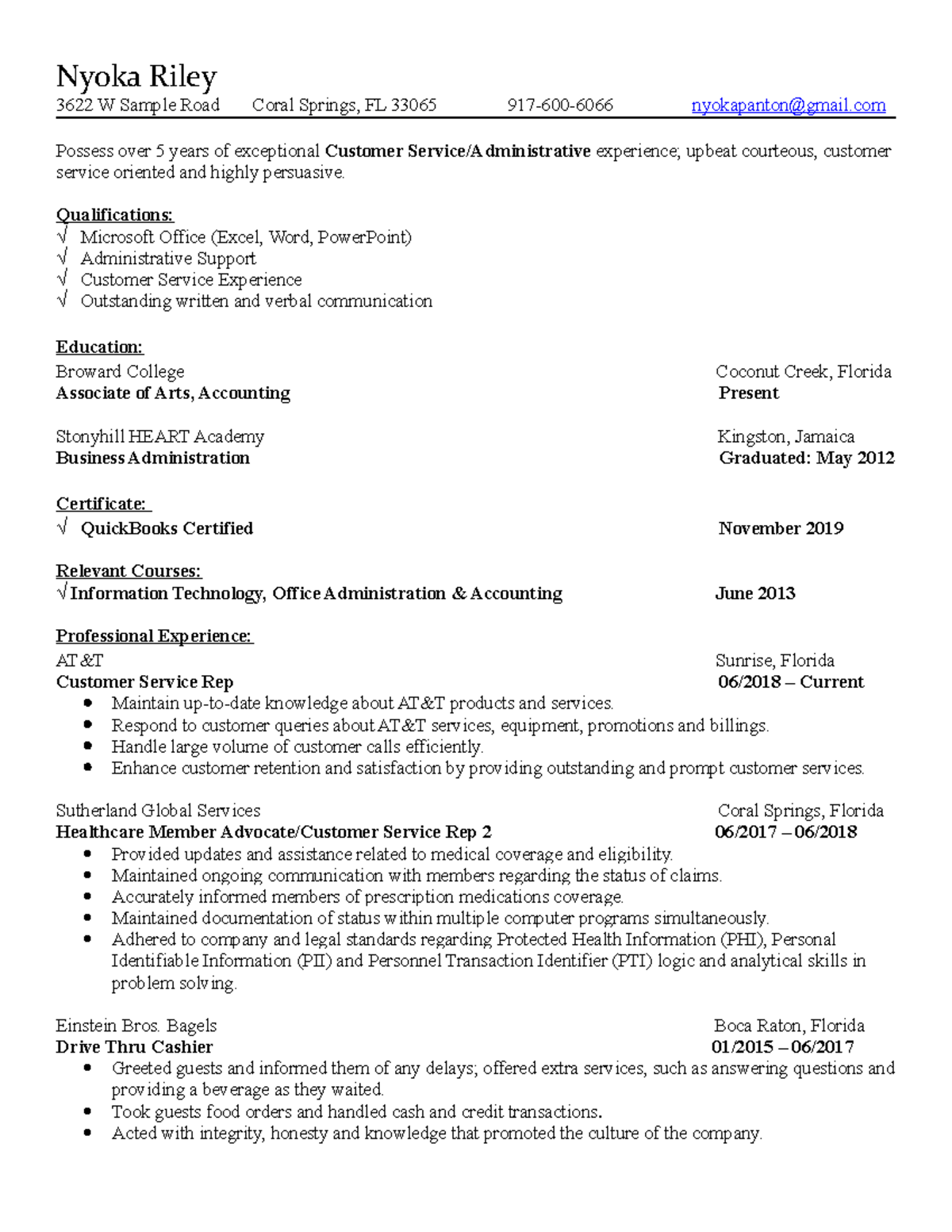 Paper 4- Resume - Homework - Nyoka Riley 3622 W Sample Road Coral ...