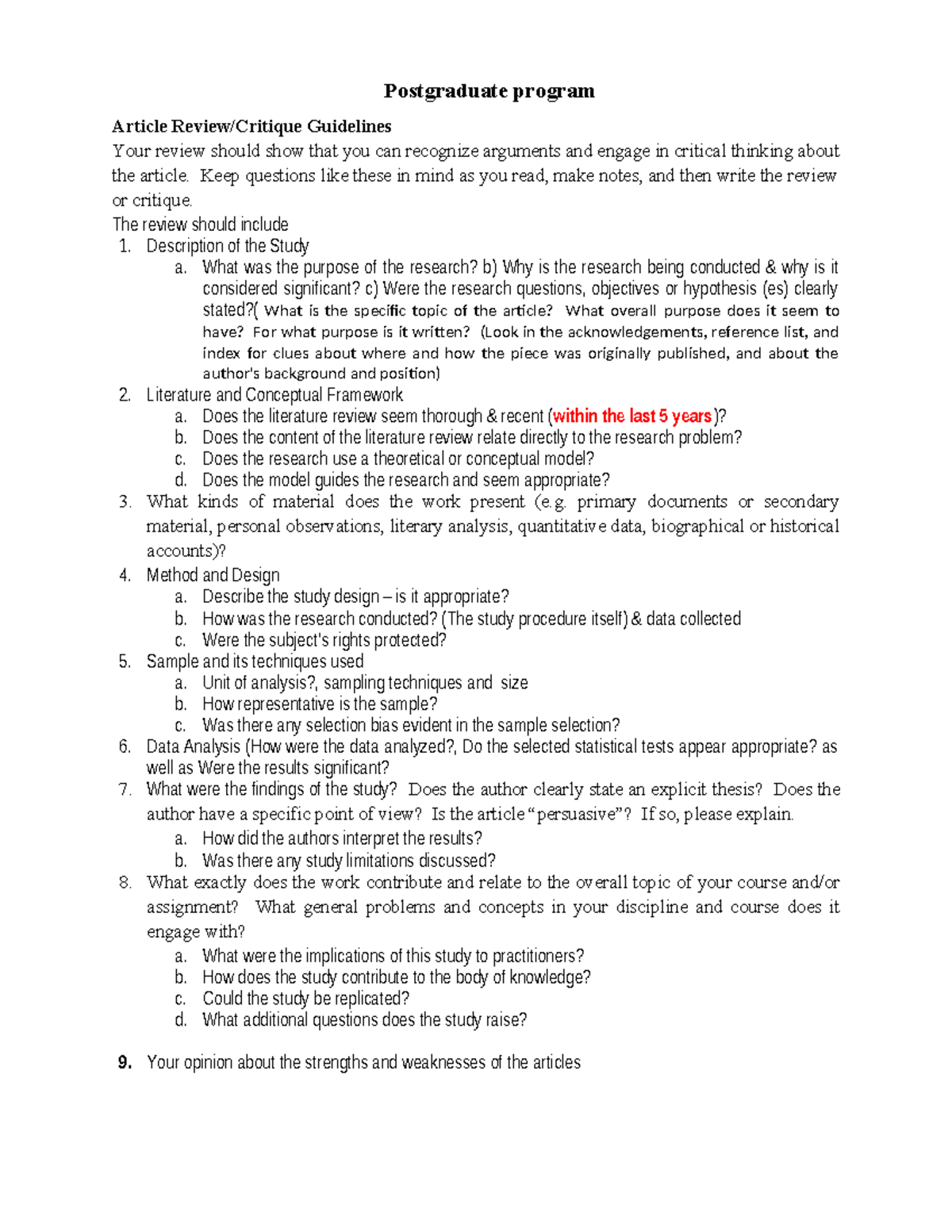 Article review guide 2023 - Postgraduate program Article Review ...