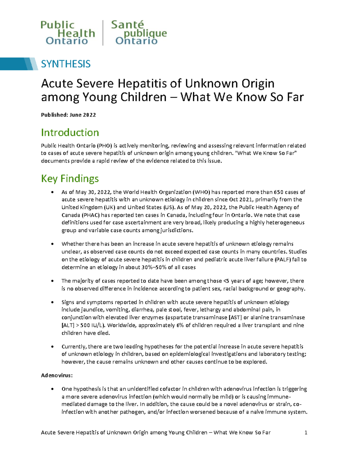 Public health - ab cd ef - SYNTHESIS Acute Severe Hepatitis of Unknown ...