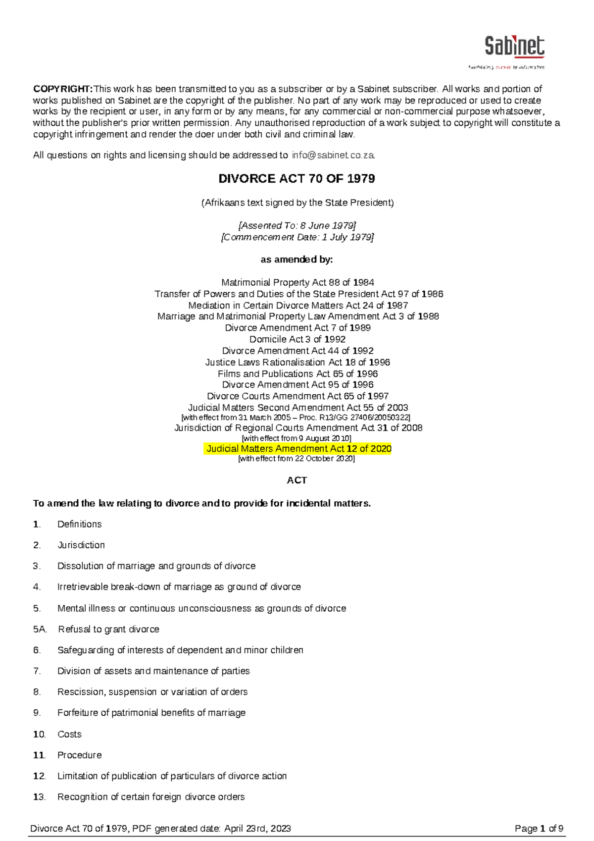 Divorce act 70 of 1979 - The purpose of the module is to introduce ...