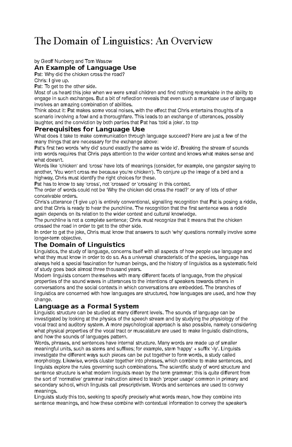 Domains OF Language - The Domain of Linguistics: An Overview by Geoff ...