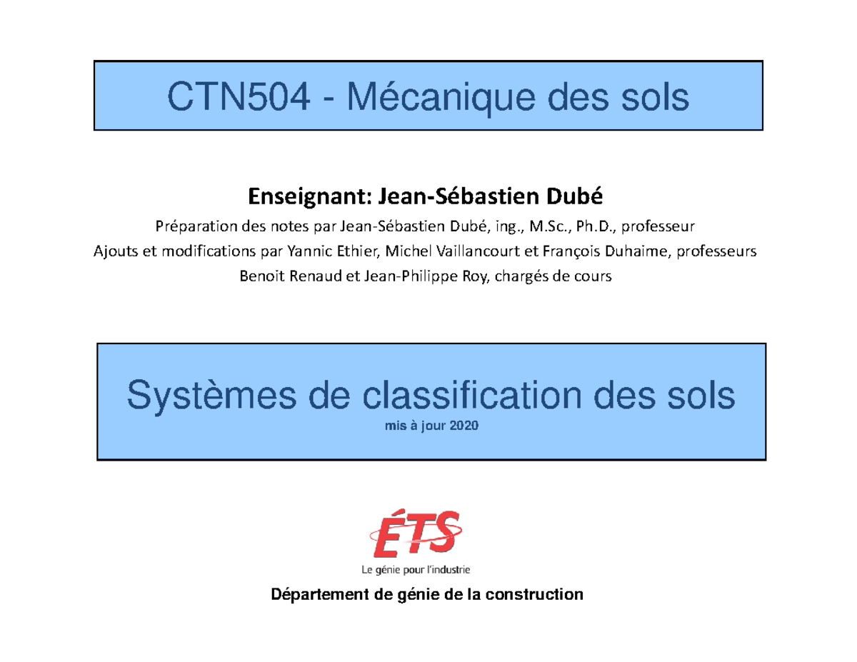 5 - Classification des sols - Département de génie de la construction ...