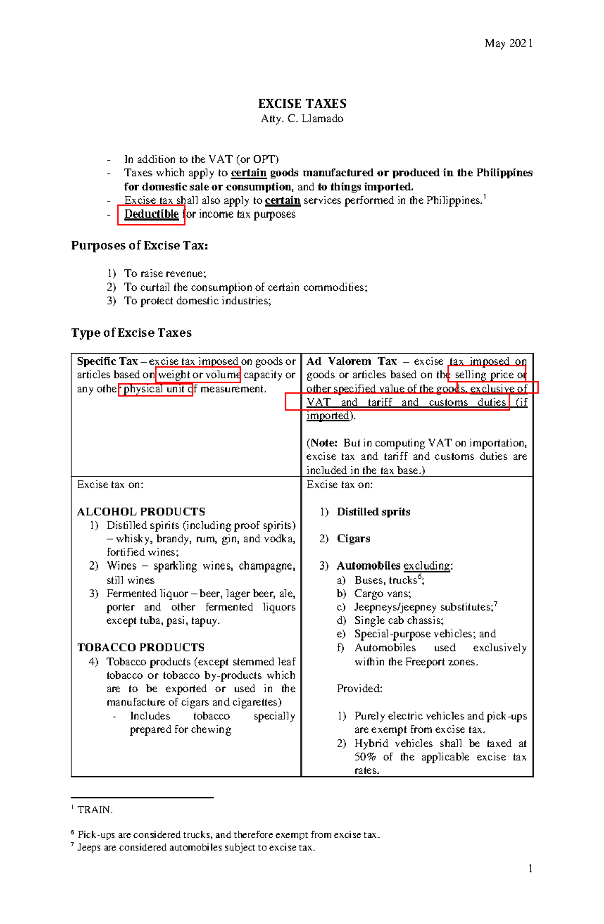 Excise Tax and DST Handout - EXCISE TAXES Atty. C. Llamado In addition ...
