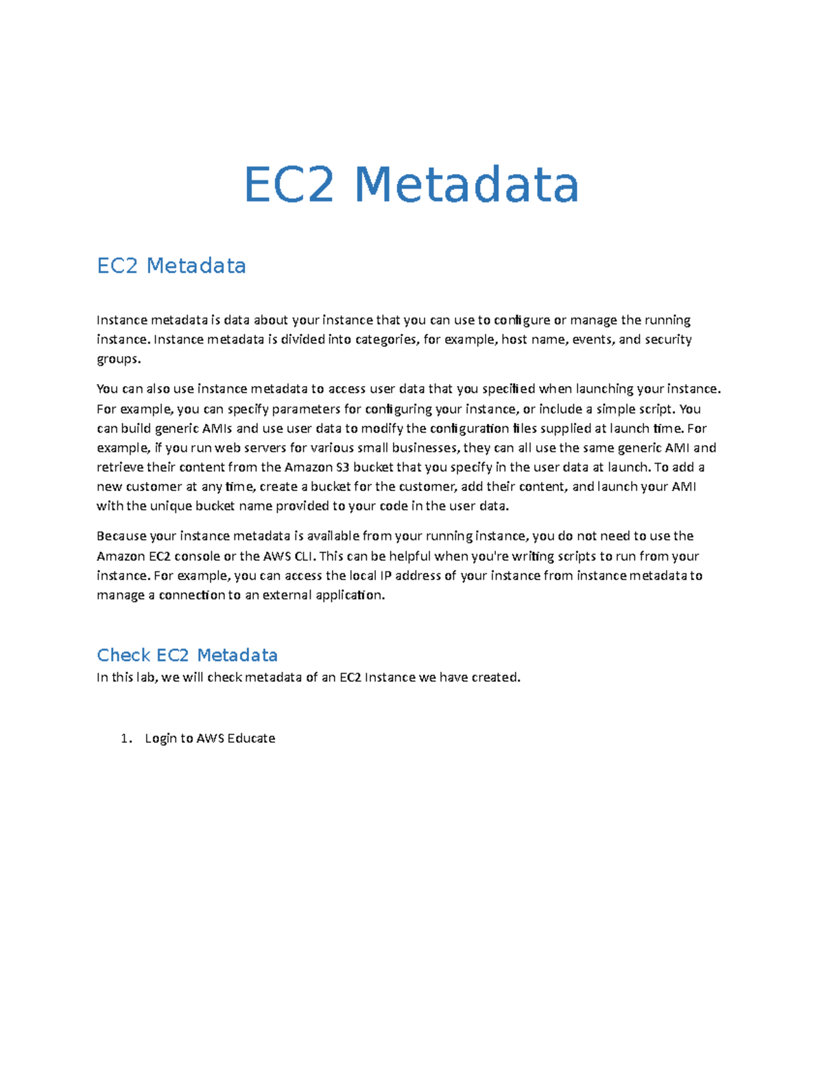 Cloud Computing - EC2 Check Metadata - EC2 Metadata EC2 Metadata Instance metadata is data about ...