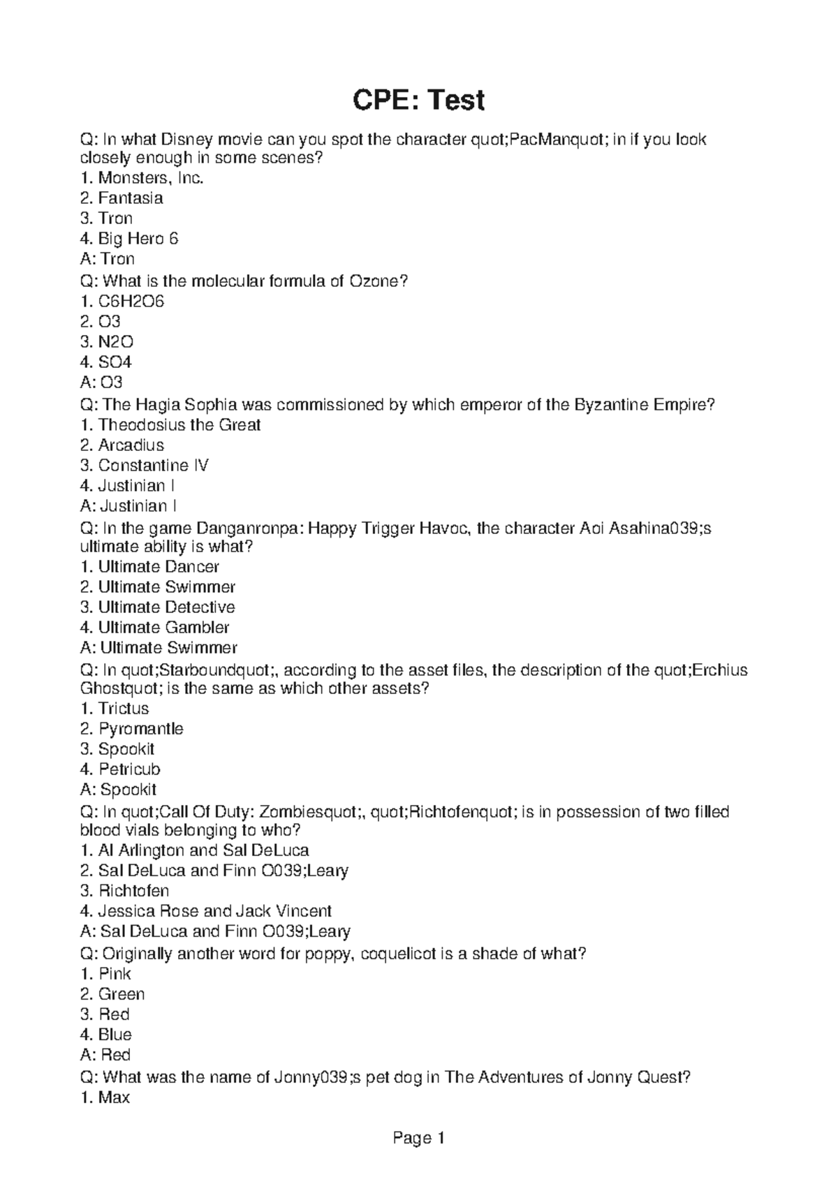 CPE278 doc 2 - Study material - CPE: Test Q: In what Disney movie can ...