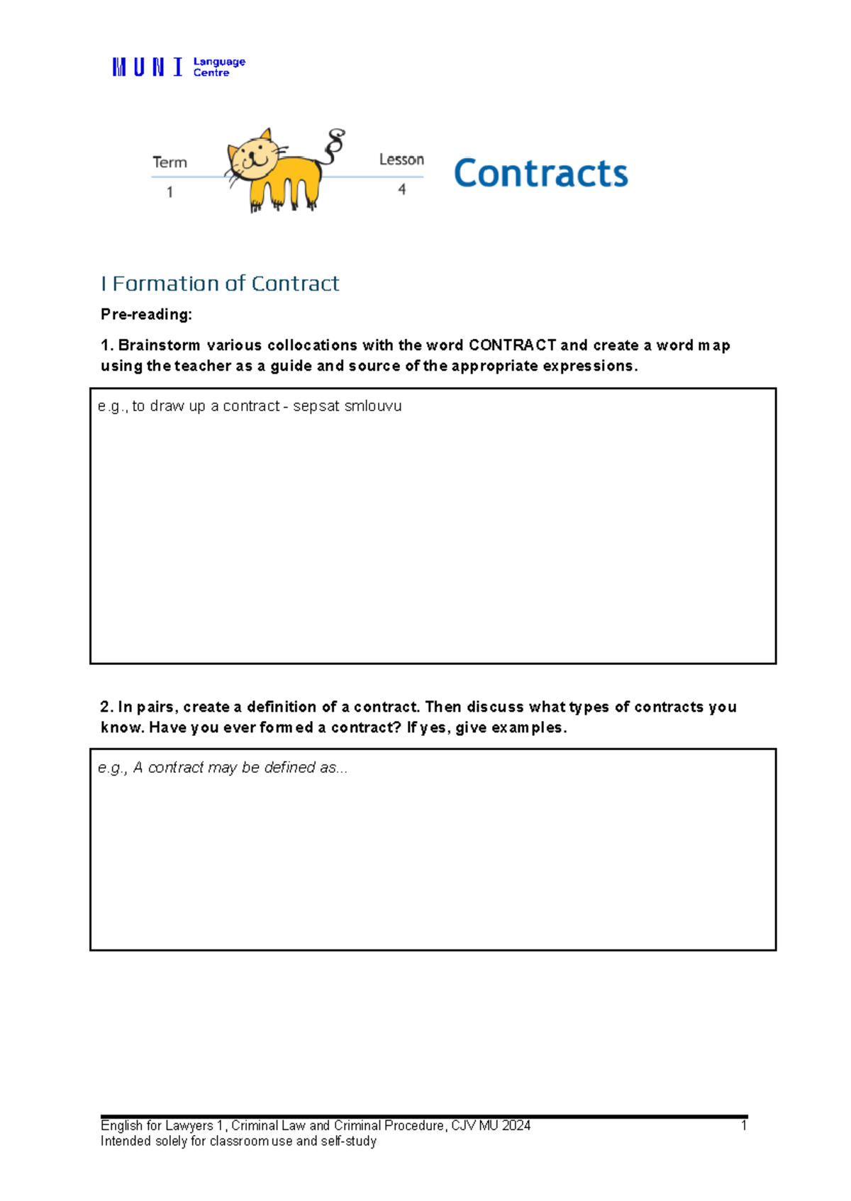 2024 Lesson 04 Contracts - I Formation of Contract Pre-reading: 1 ... 2024 Lesson 04 Contracts - I Formation of Contract Pre-reading: 1 ...