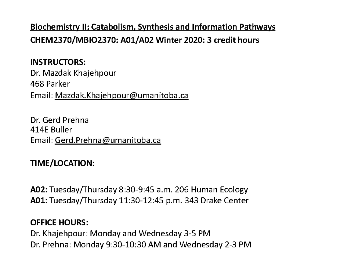 MBIO CHEM 2370 Lecture 1 2020 - Warning: TT: undefined function: 32 Warning: TT: undefined ...