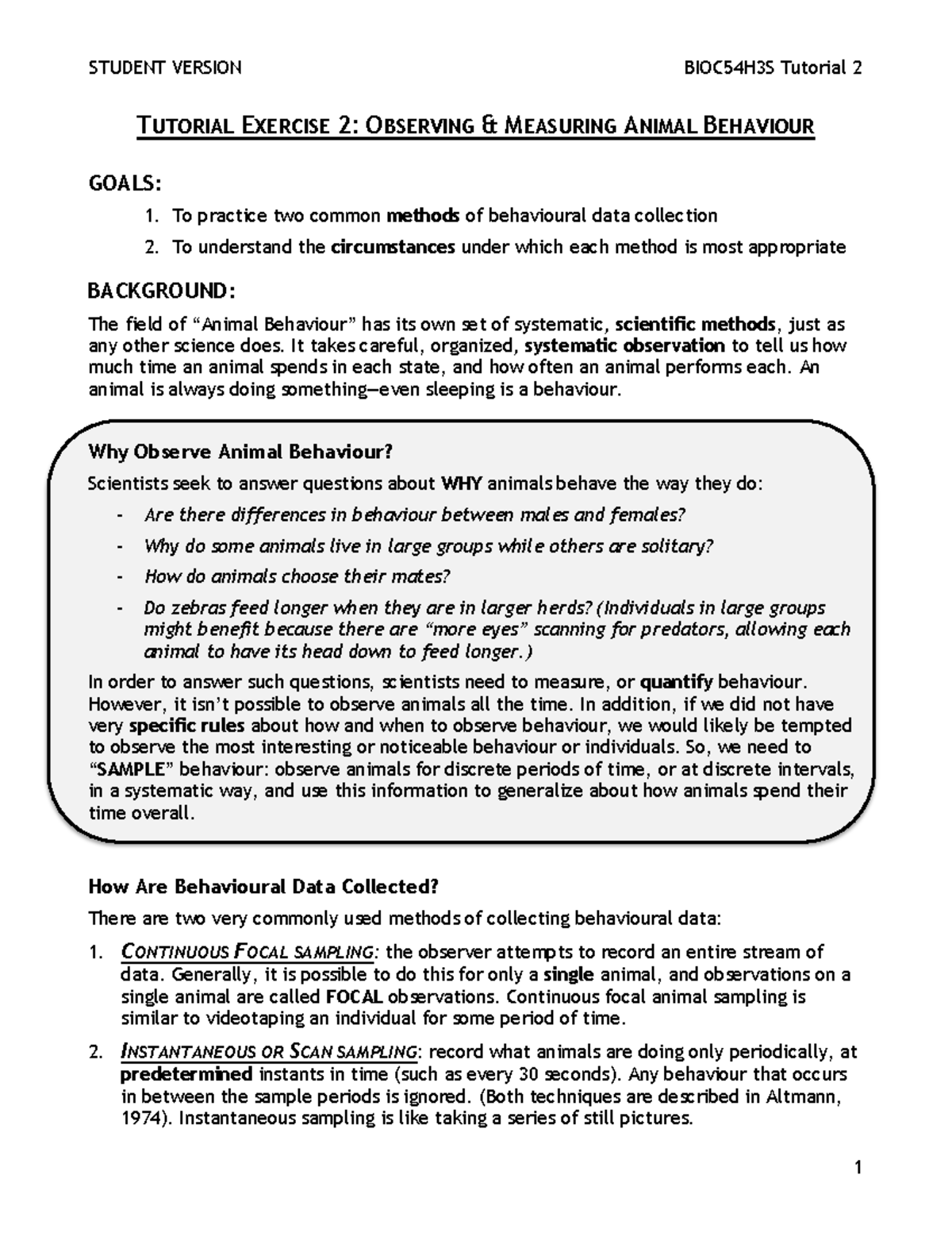 Measuring Behaviour Exercise Student Version - T UTORIAL E XERCISE 2 ...