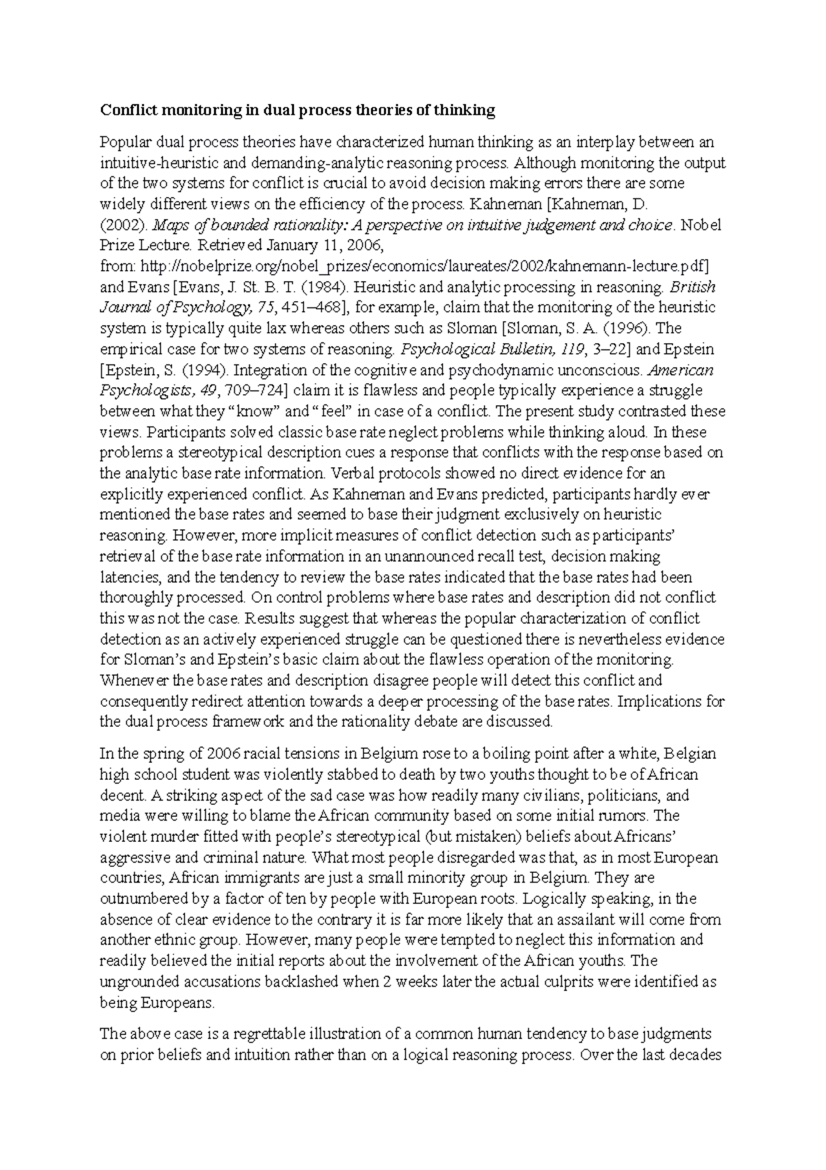 Conflict monitoring in dual process theories of thinking - Although ...