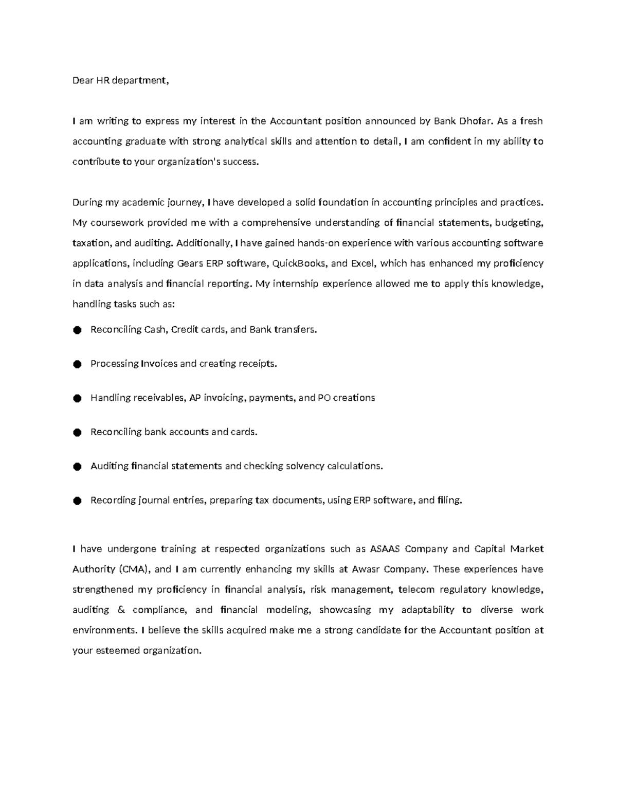 Kawther Alfahdi Cover Letter - Dear HR department, I am writing to ...