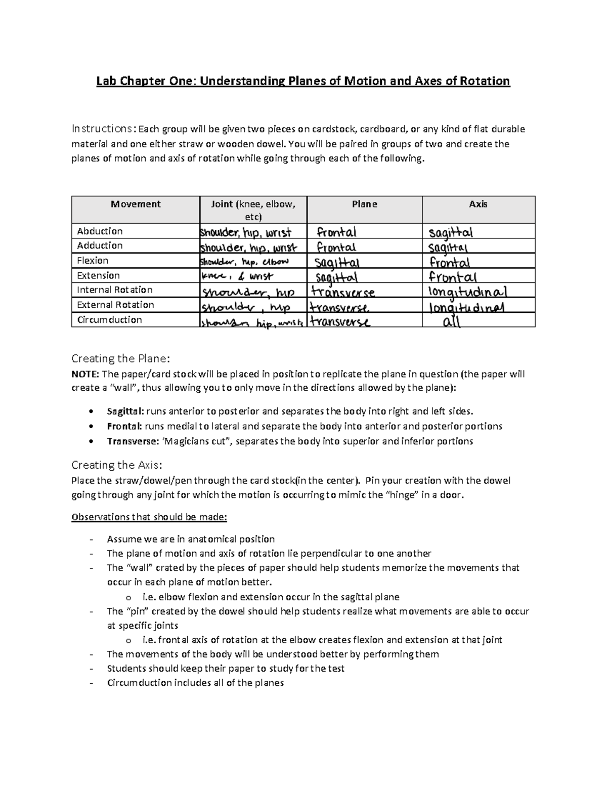 Ch 1-planes&axes - planes and axes worksheet - Lab Chapter One ...