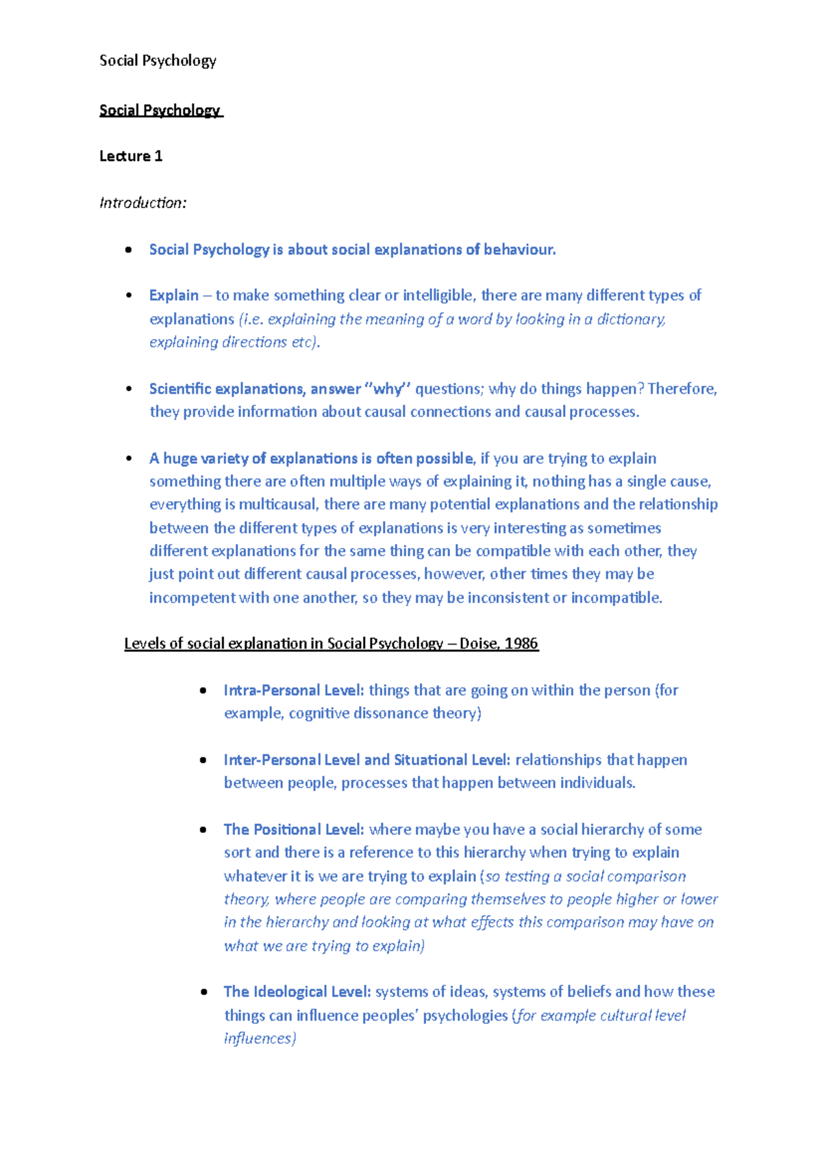 Social Psychology - Lecture notes 1-2 - Social Psychology Social ...
