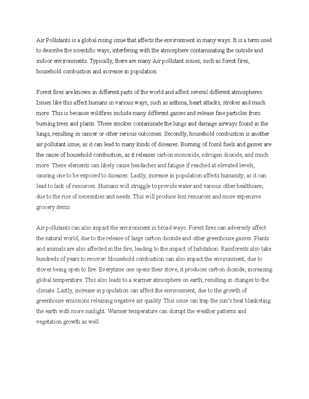 Air Pollution Essay - worksheet - Air Pollutants is a global rising ...