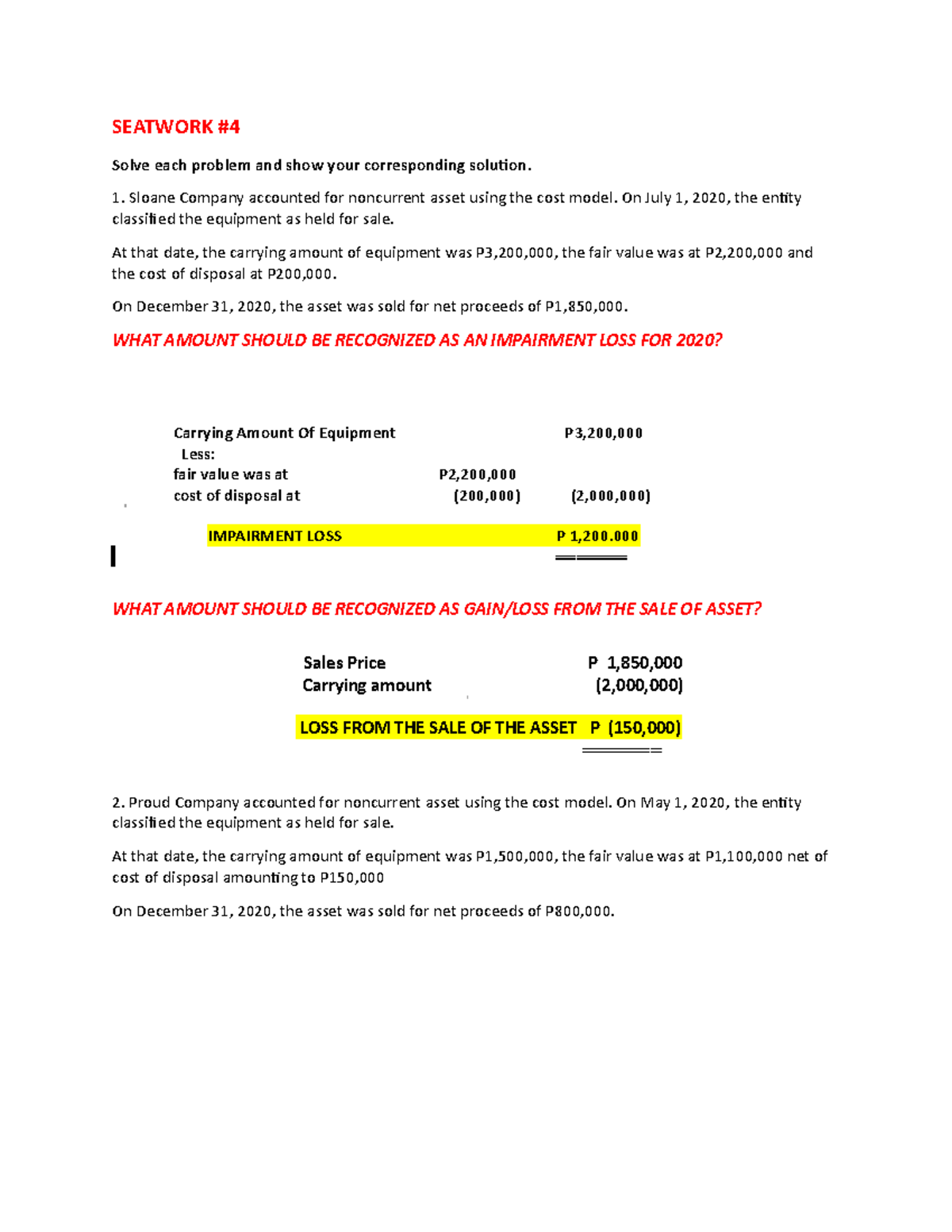 Seatwork 3 for BSA STUDENT - SEATWORK Solve each problem and show your ...