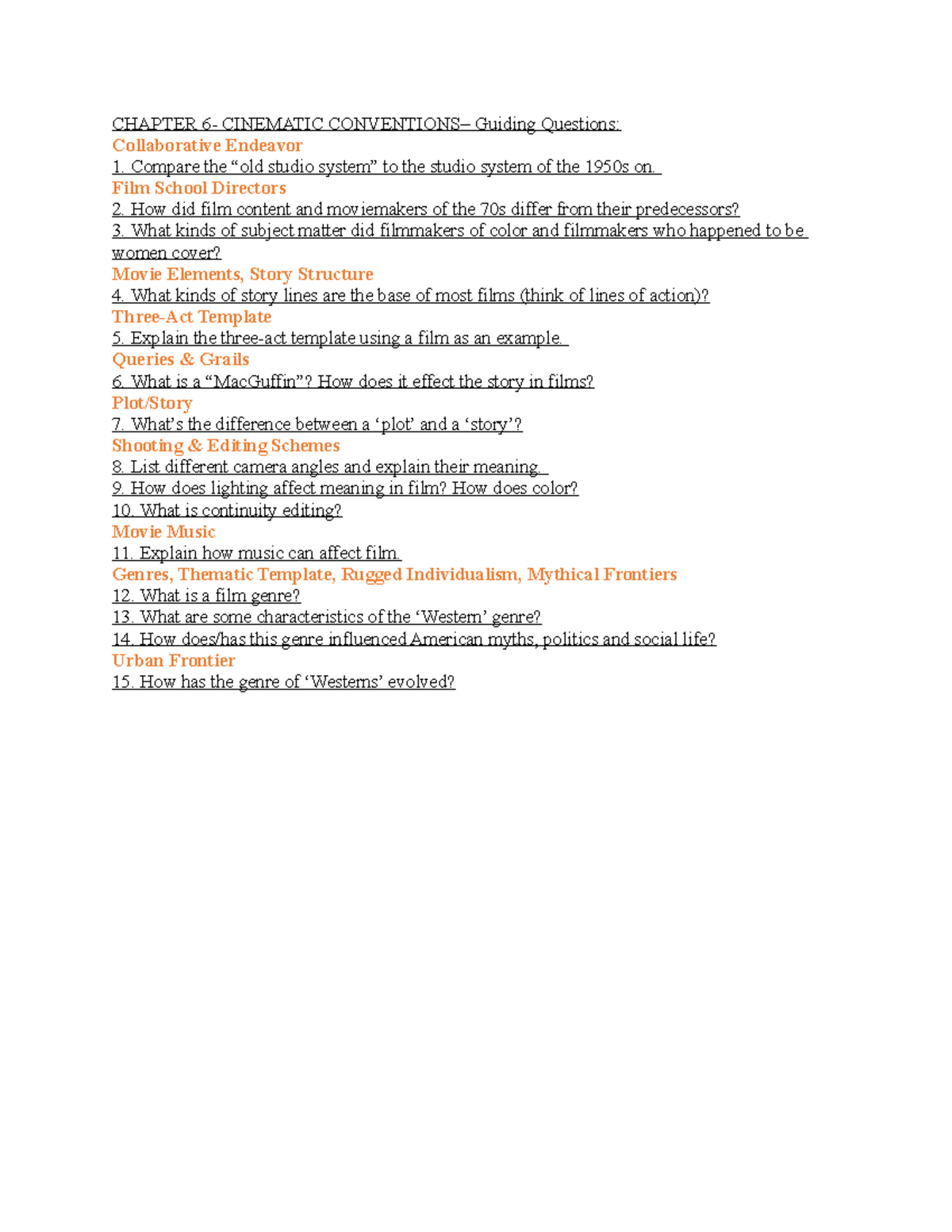 Chapter 6 - Guiding Questions - CHAPTER 6- CINEMATIC CONVENTIONS ...