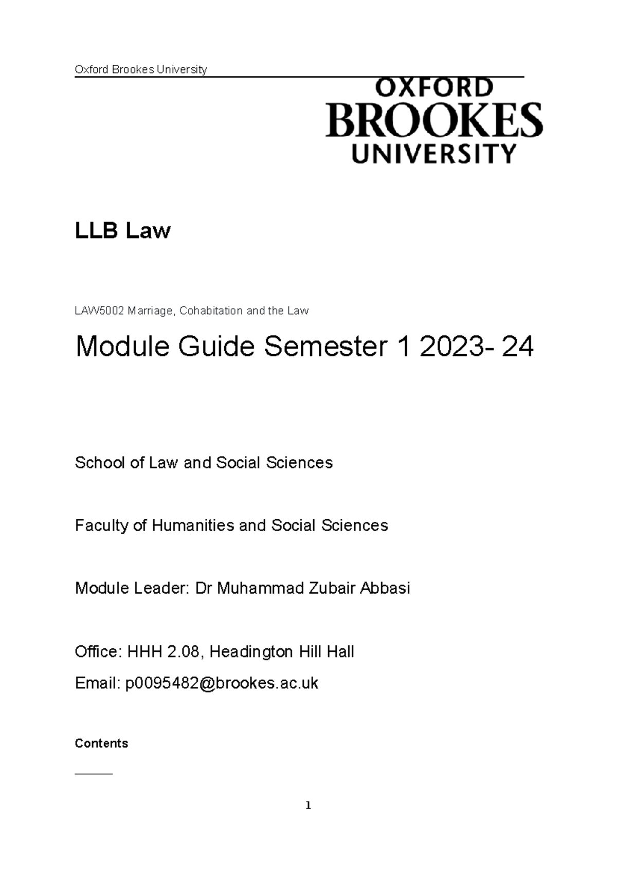 Module Guide LAW5002 Marriage, Cohabitation and the Law HSS Sem1 2023-4 - LLB Law LAW5002 ...